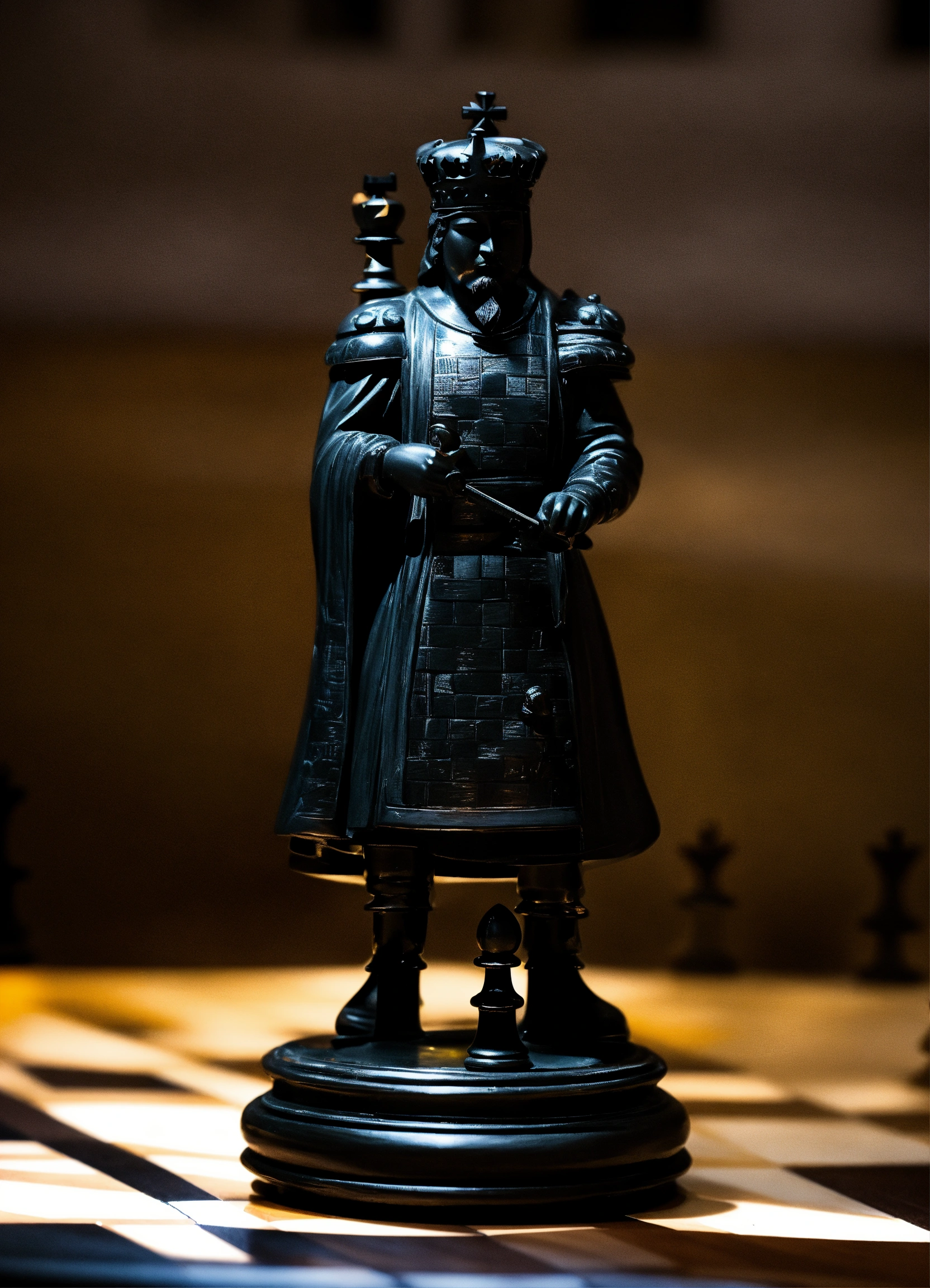 Lexica - A Statue of a chess Figur in dark black from the King Symple