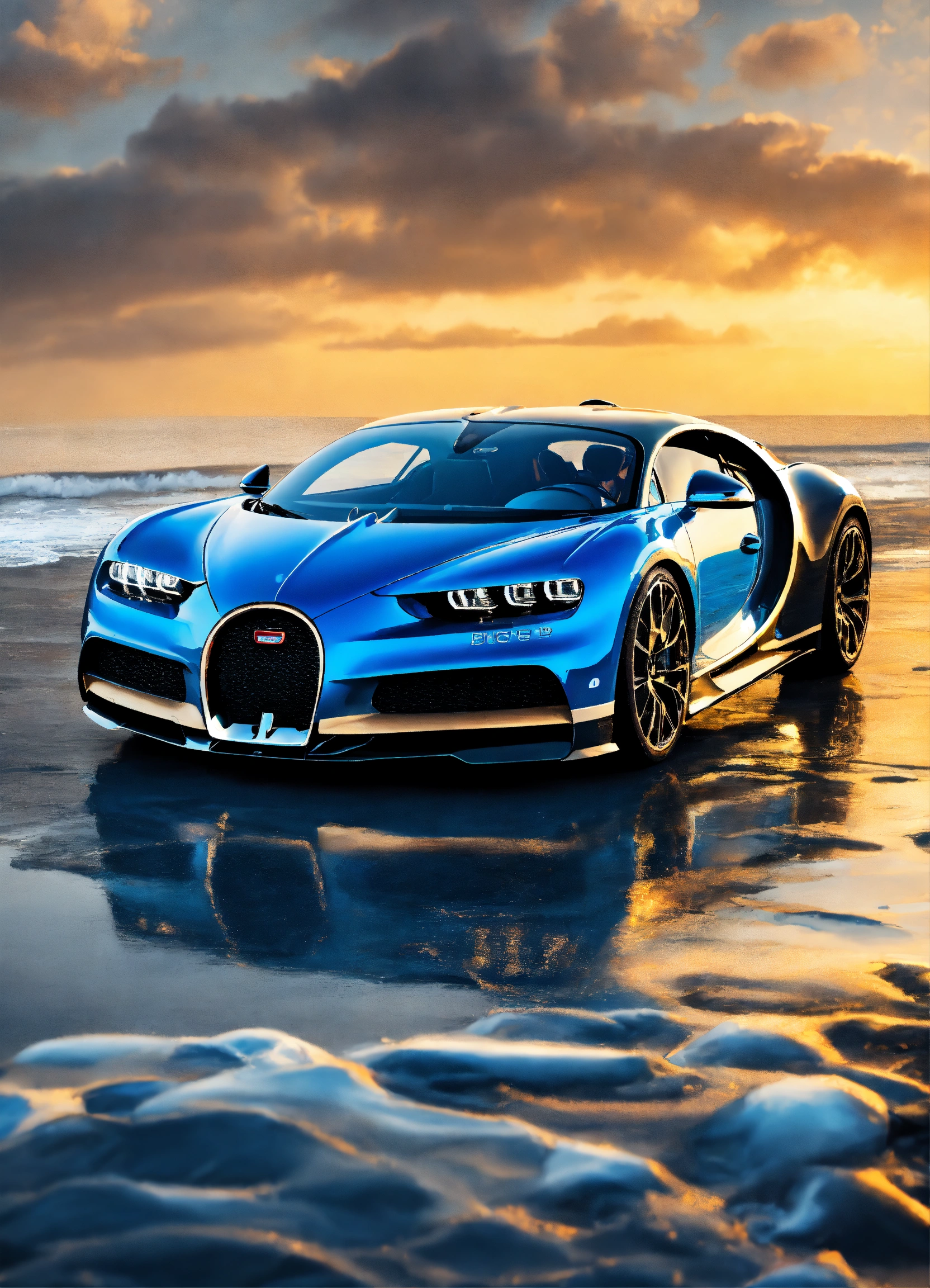 Lexica - Bugatti chiron golden car, blue ocean floor, 8k