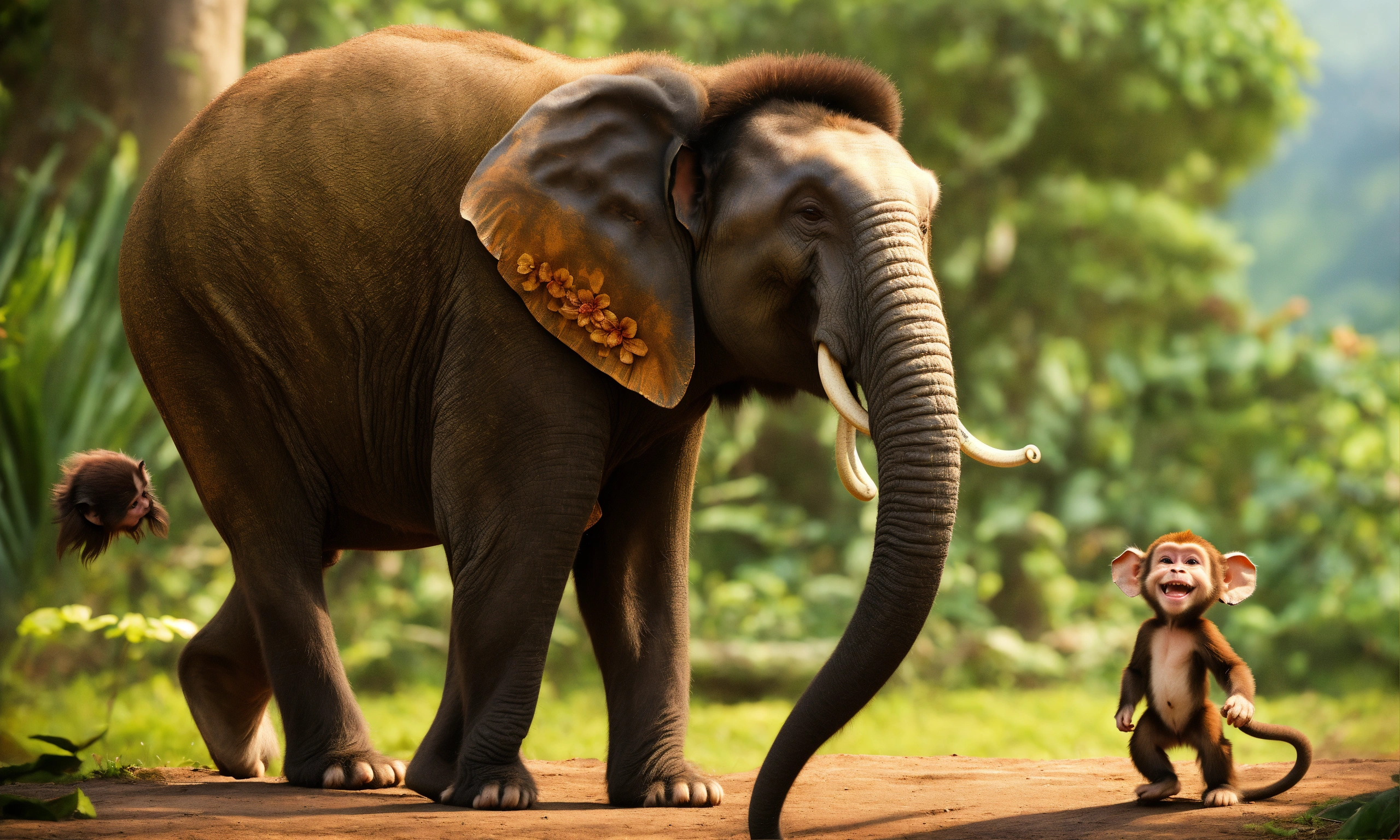 Lexica - Monkey and elephat Ellie, startled at first, looked at the ...