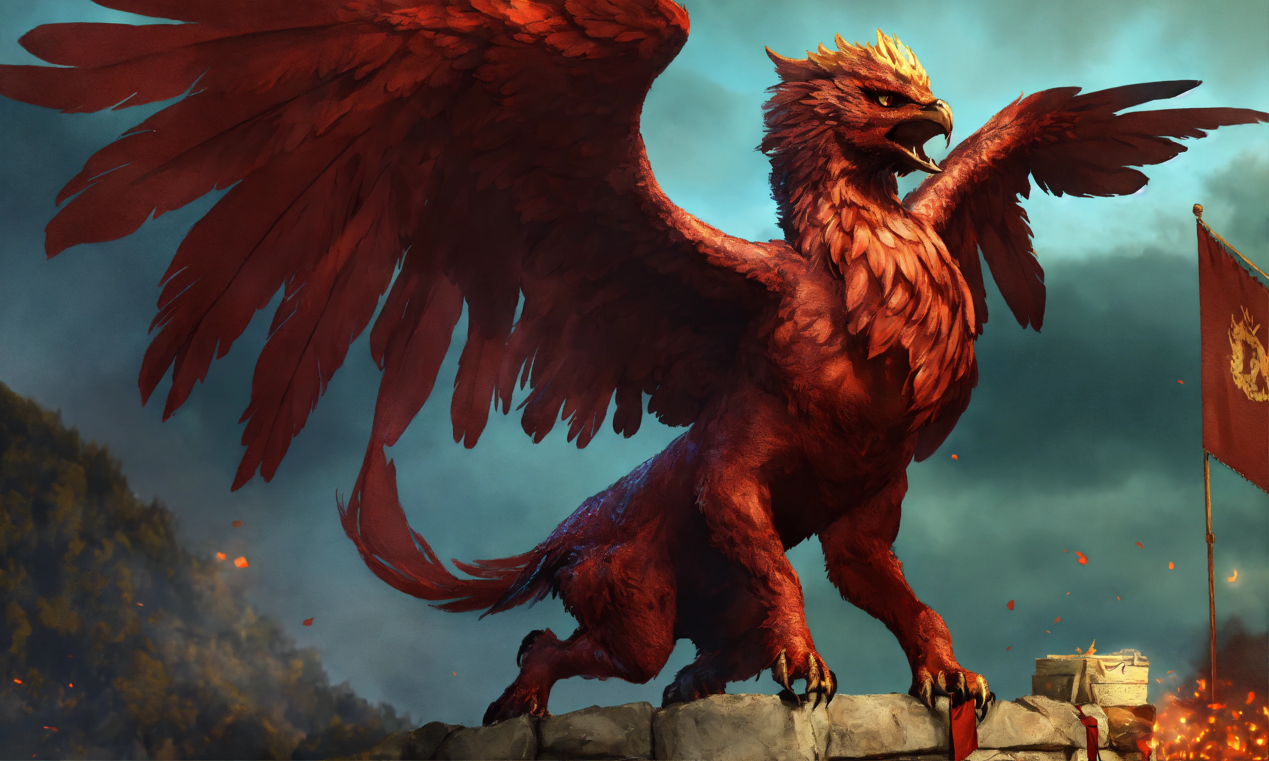 Lexica - An majestic undead griffin carrying a banner