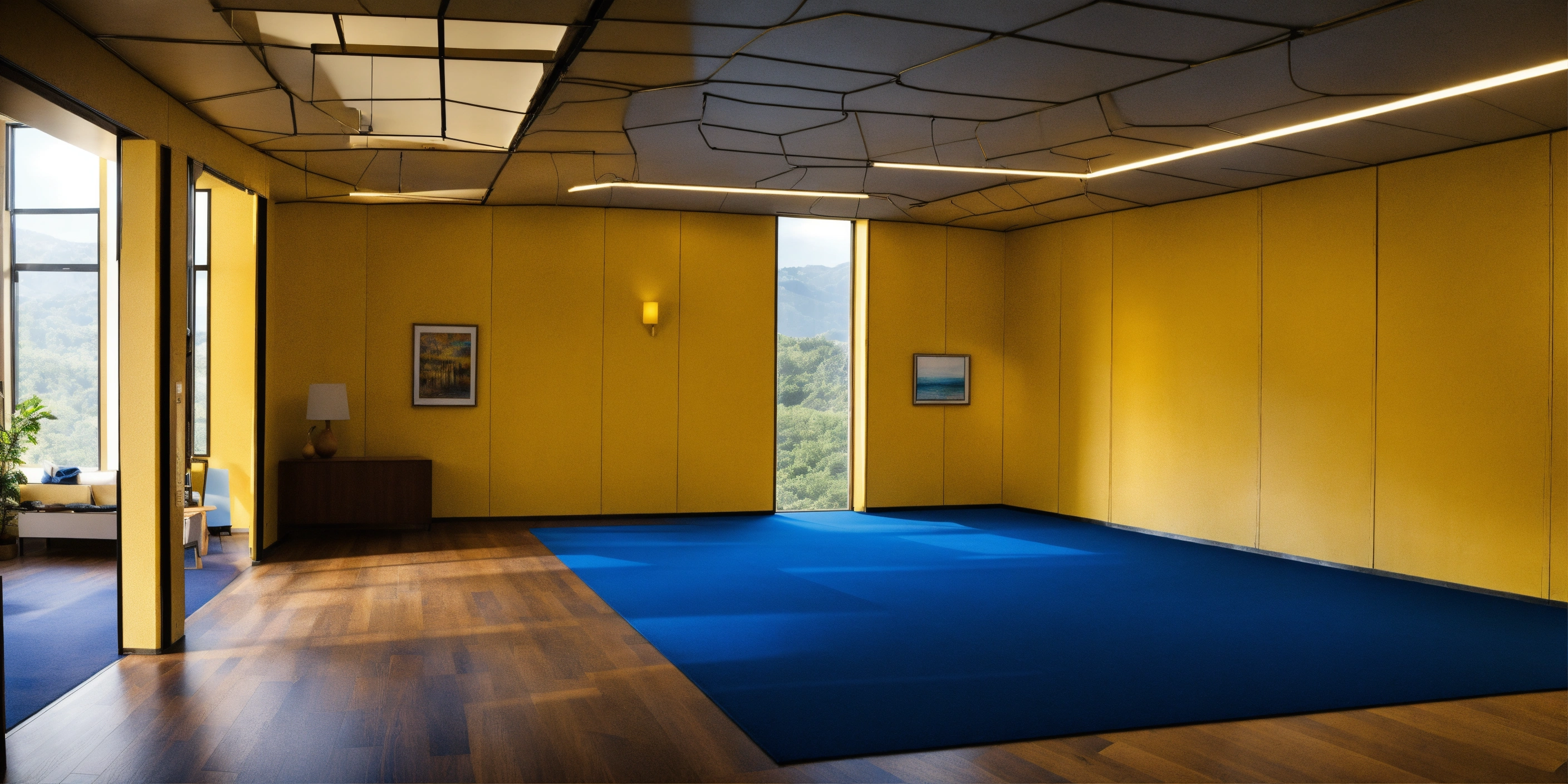 Lexica - Sides yellow, floor blue. A large 4-sided room with yellow ...
