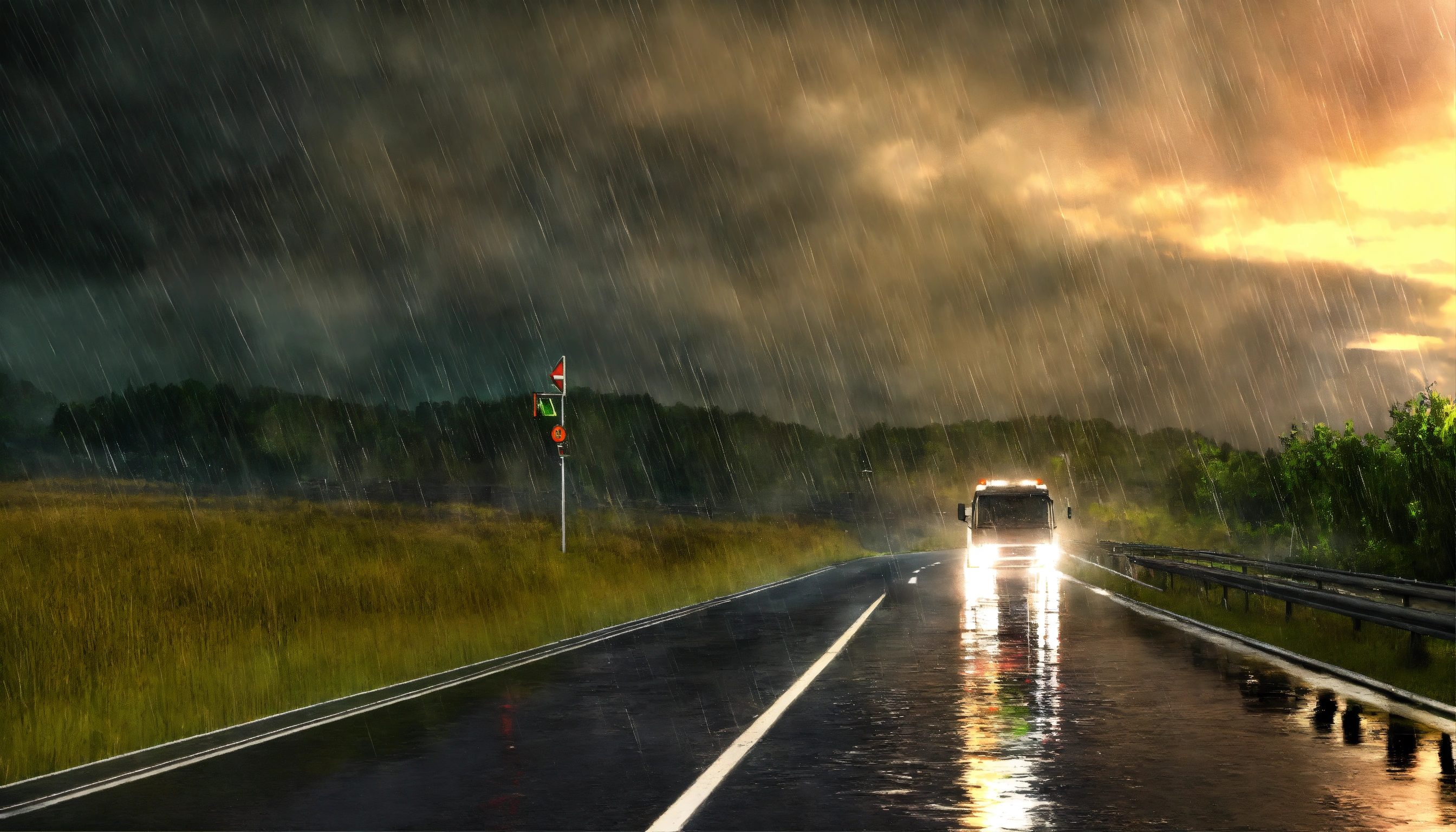 Lexica - Focus 2010, highway, rain, side view, 3d render, cinematic