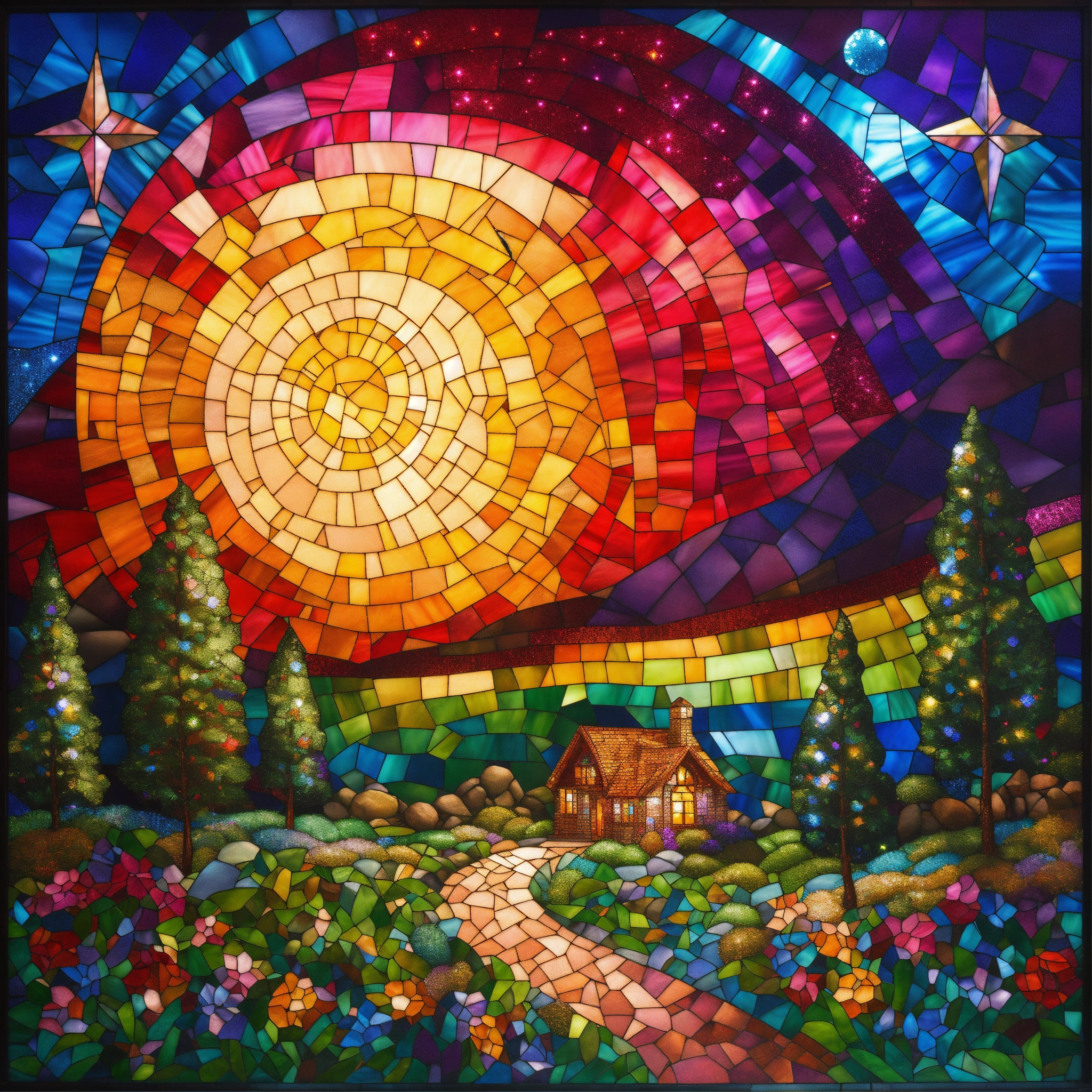 Lexica - Stained glass window mosaic of rainbow, vibrant colors, ultra ...