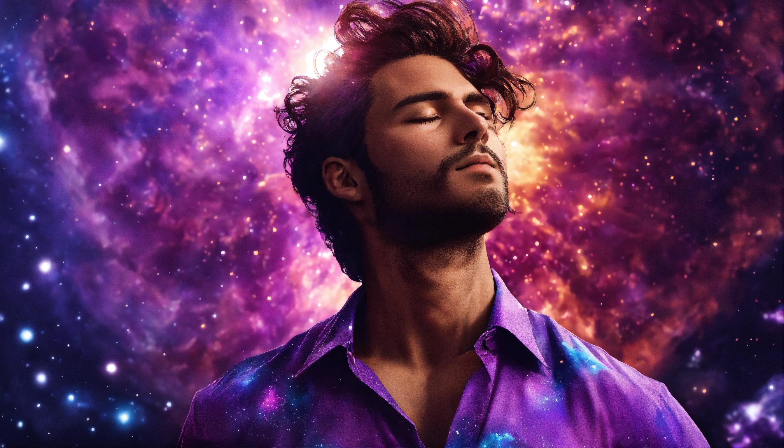 Lexica - Handsome man, looking up, eyes closed, shirt unbuttoned ...