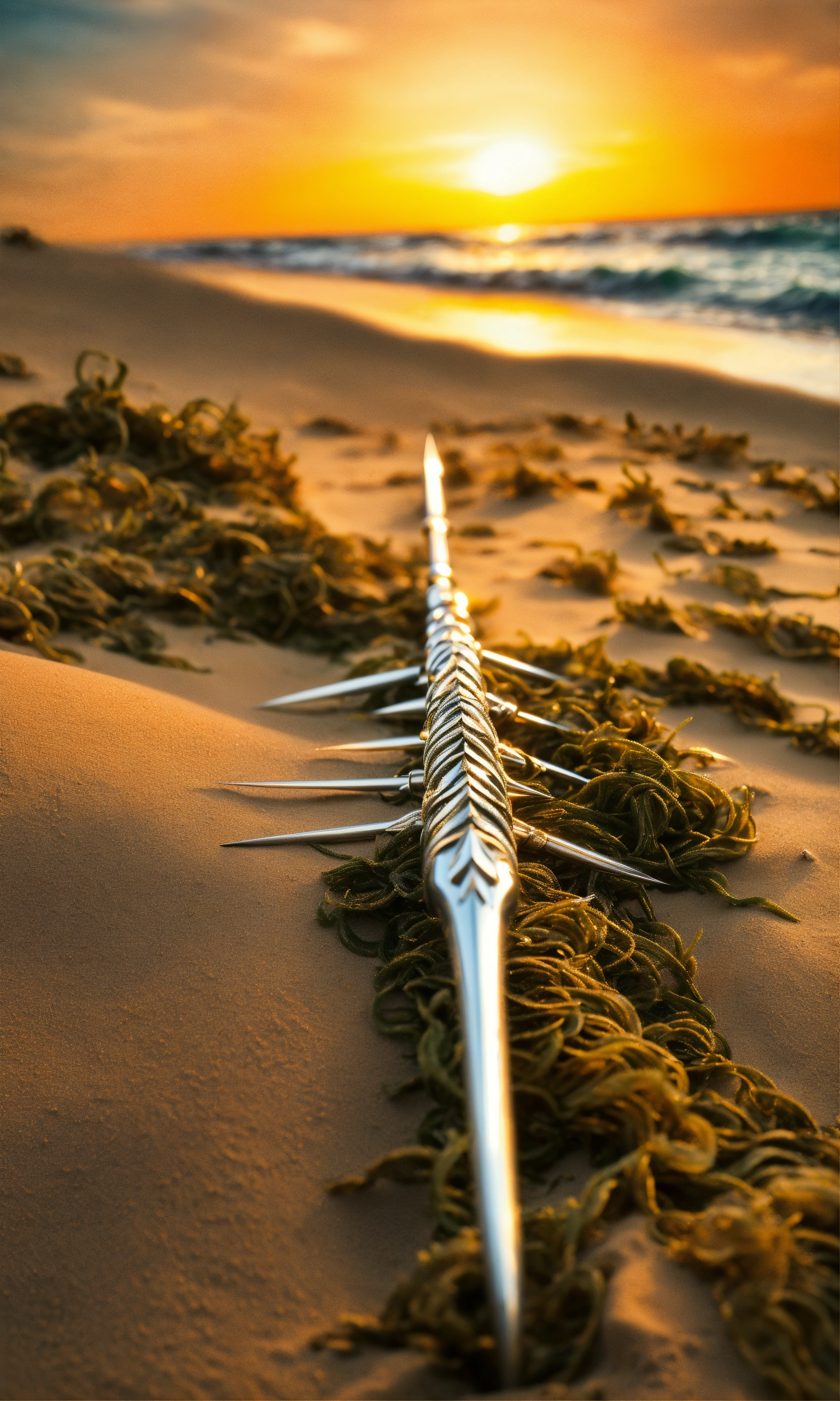 Lexica - 8k, picture of a narrow and delicate toothed spear with sharp ...