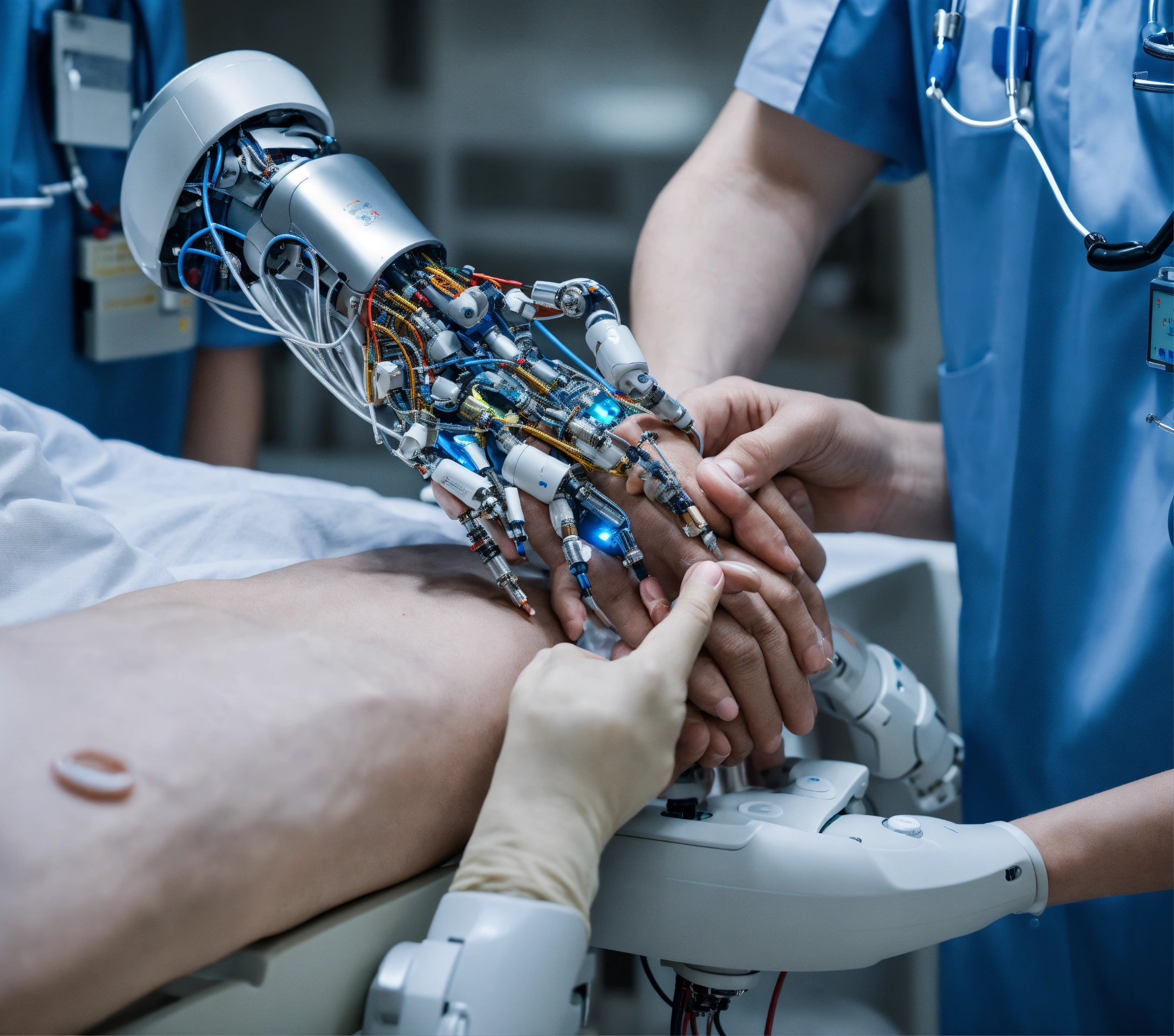 Lexica - Doctors exhibit empathy as they delicately hold a robot hand ...