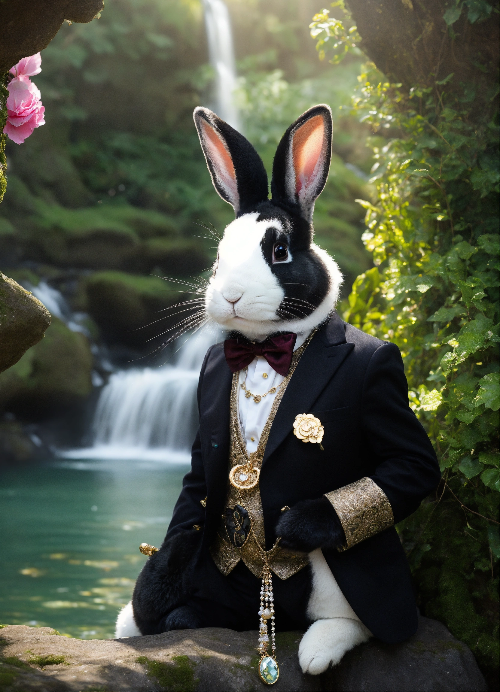 Lexica - Adorable black and white rabbit dressed as a beautiful ...