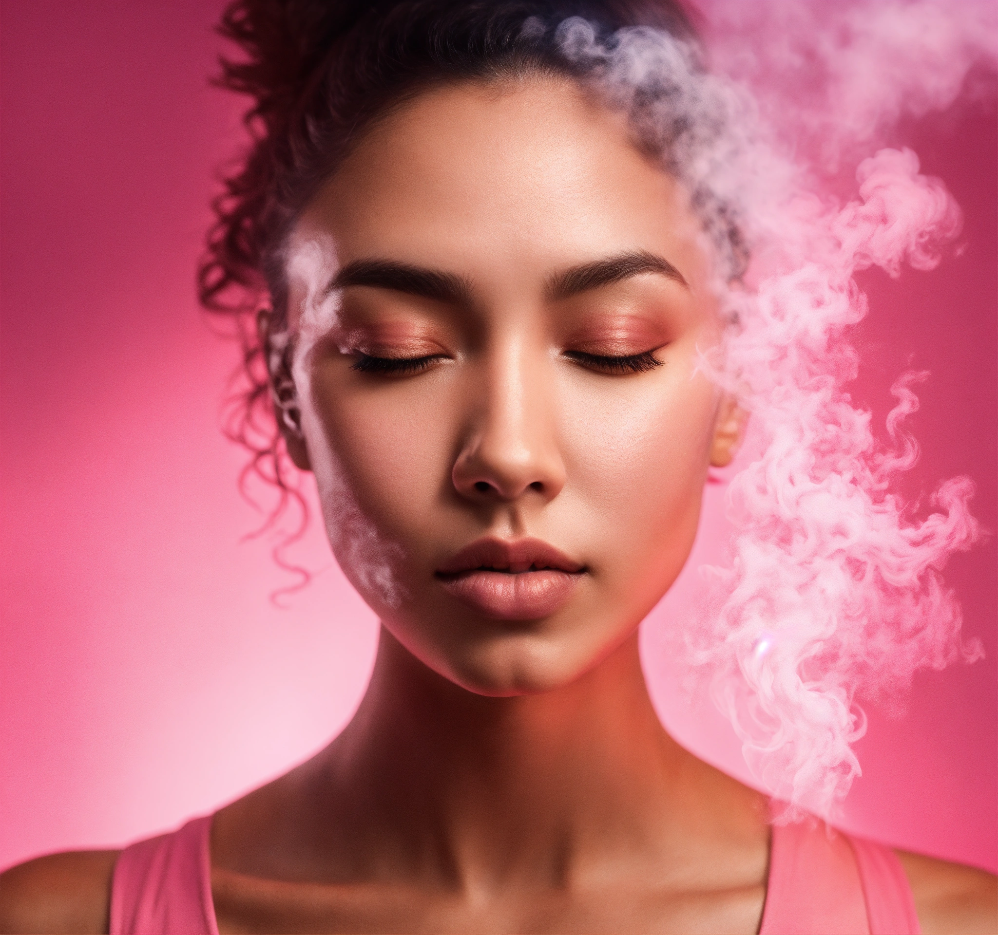 Lexica - Clear ambient glowing pink background, mixed race female steam ...