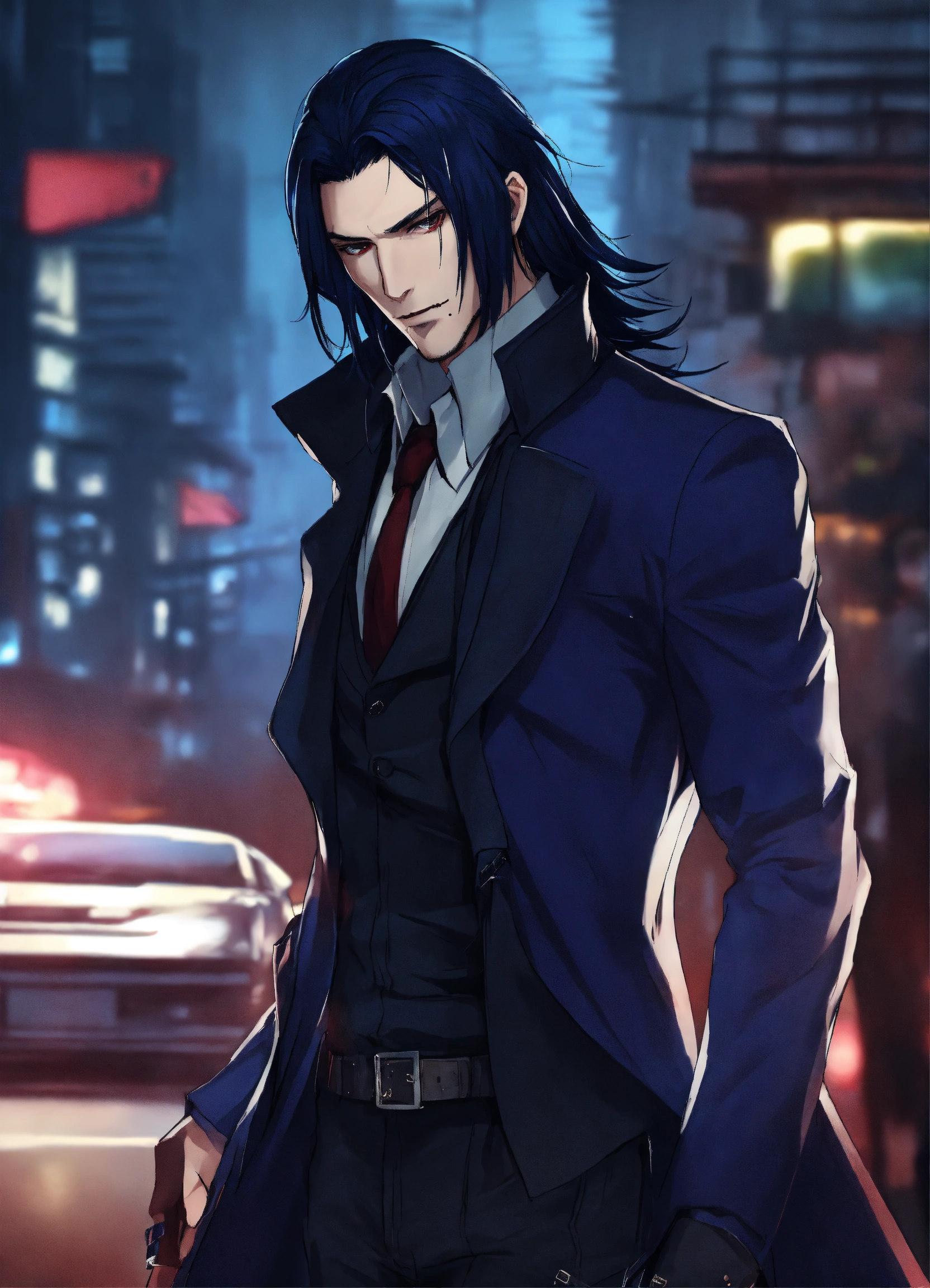 Lexica - Dark blue hair, handsome man, assassin, modern, hitman, cold ...