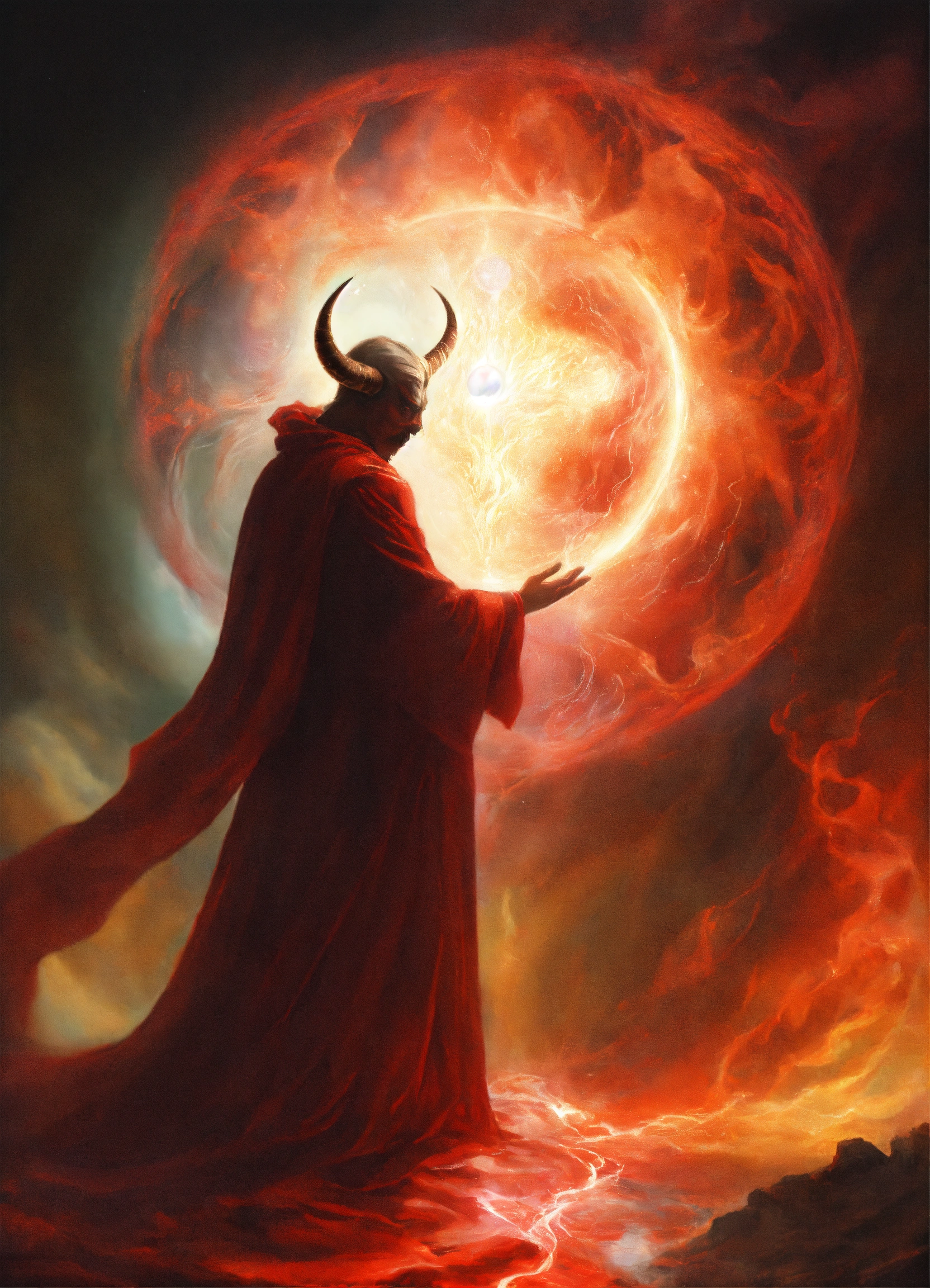 Lexica - Satan taking a human soul, ethereal aura, white ball