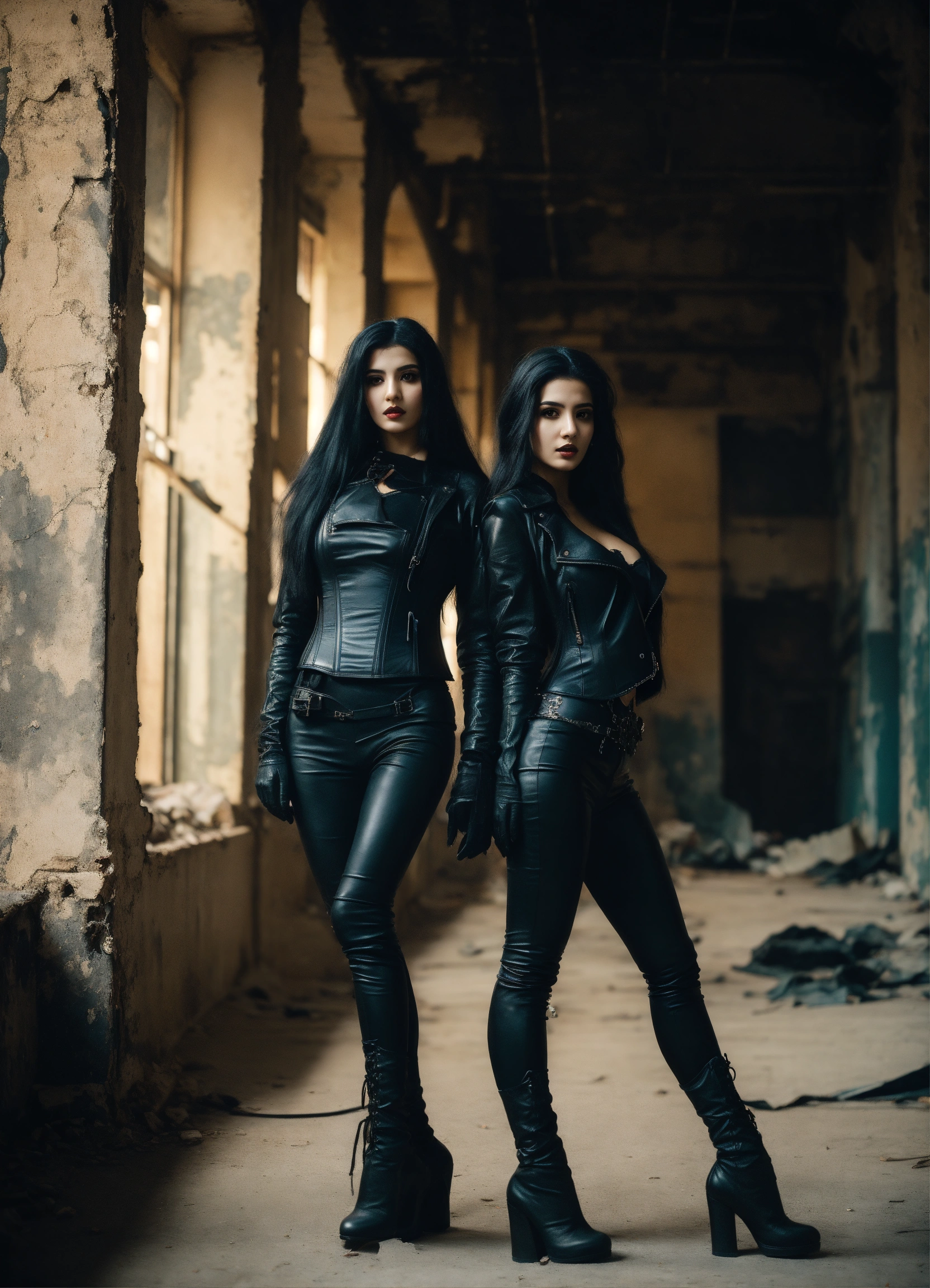 Lexica - Two young iranian goth women with very long hair posing in a ...
