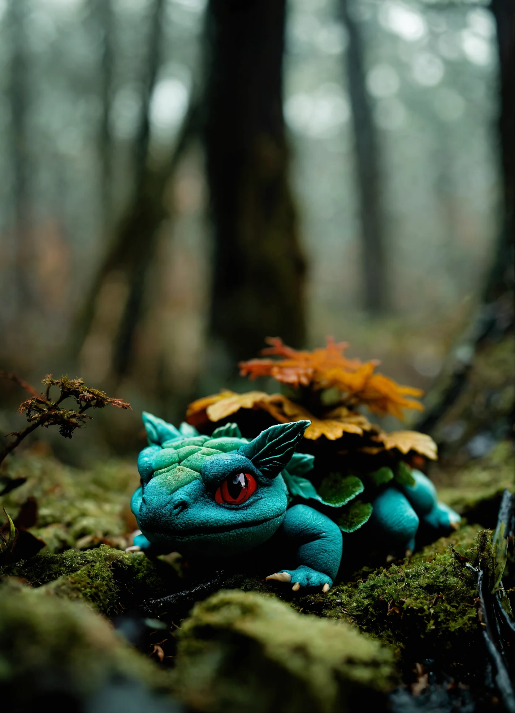 Lexica - A realistic venusaur animal among the trees, forest lake, moss ...