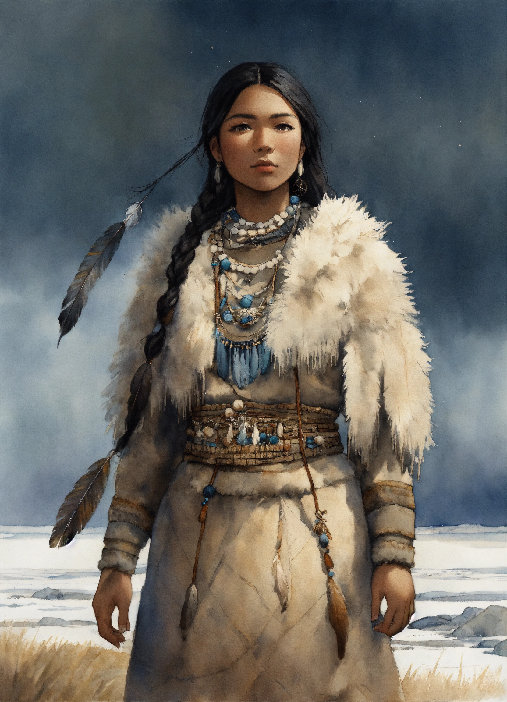 Lexica - Full body Illustration of an inuit woman, young, 18 years old ...