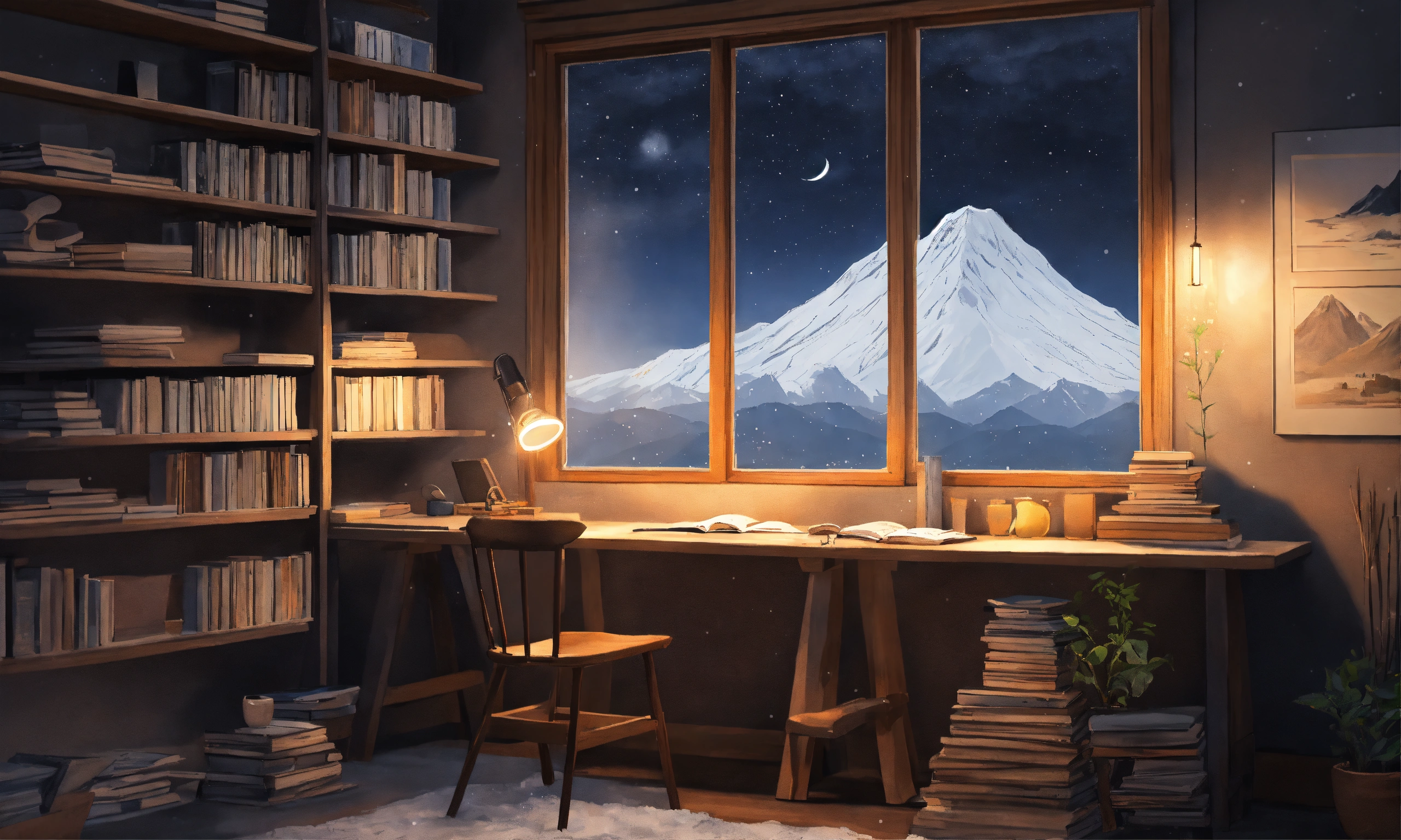 Lexica - Minimalistic study room in mountain hut, studio ghibli, lofi ...