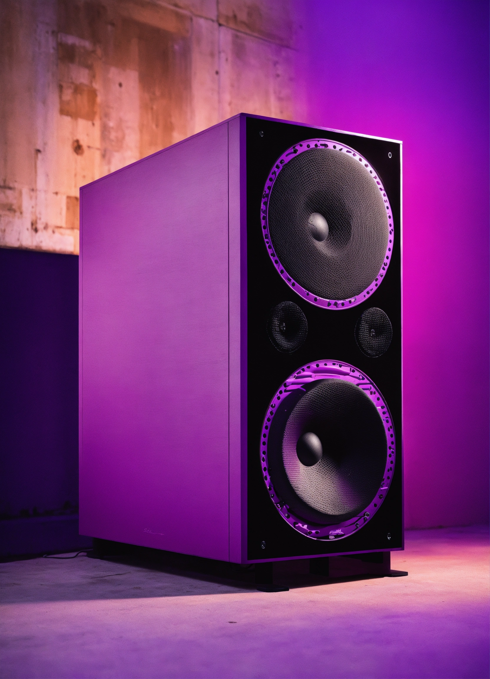 Lexica - A wooden passive subwoofer stand alone next to a warehouse ...