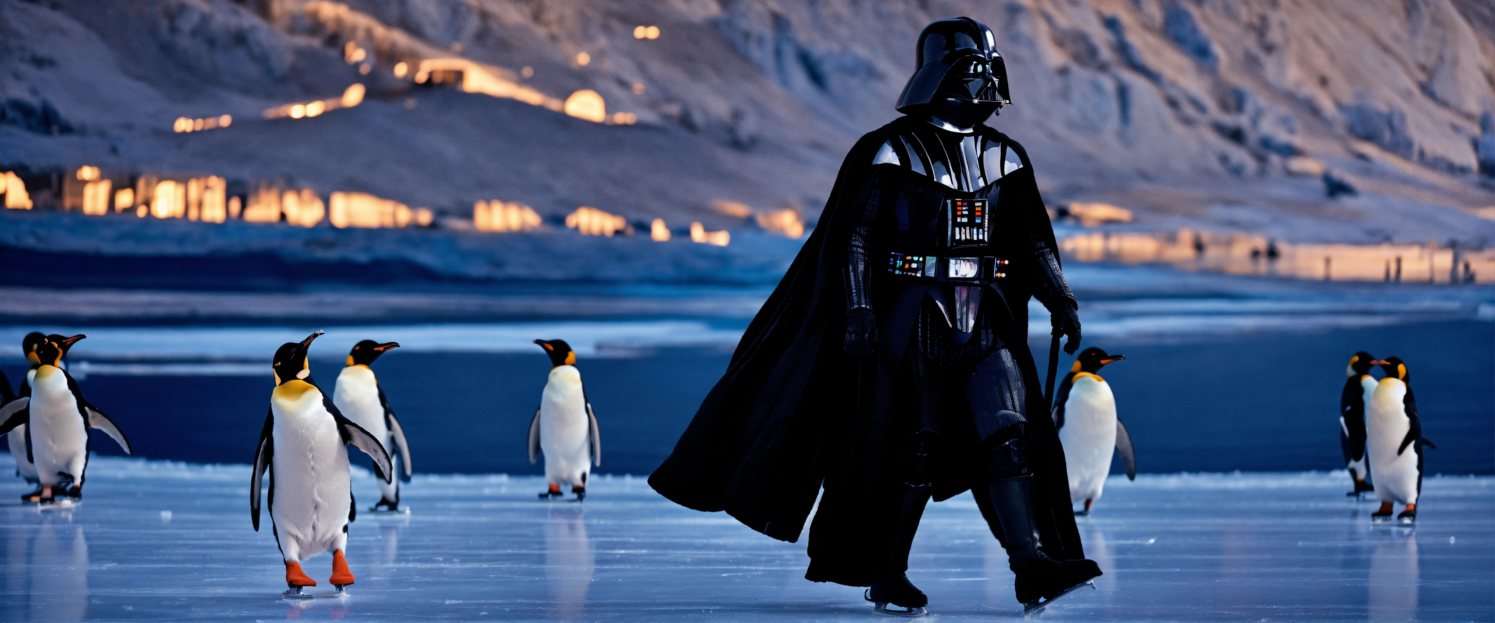 Lexica - Darth vader ice skating with penguins