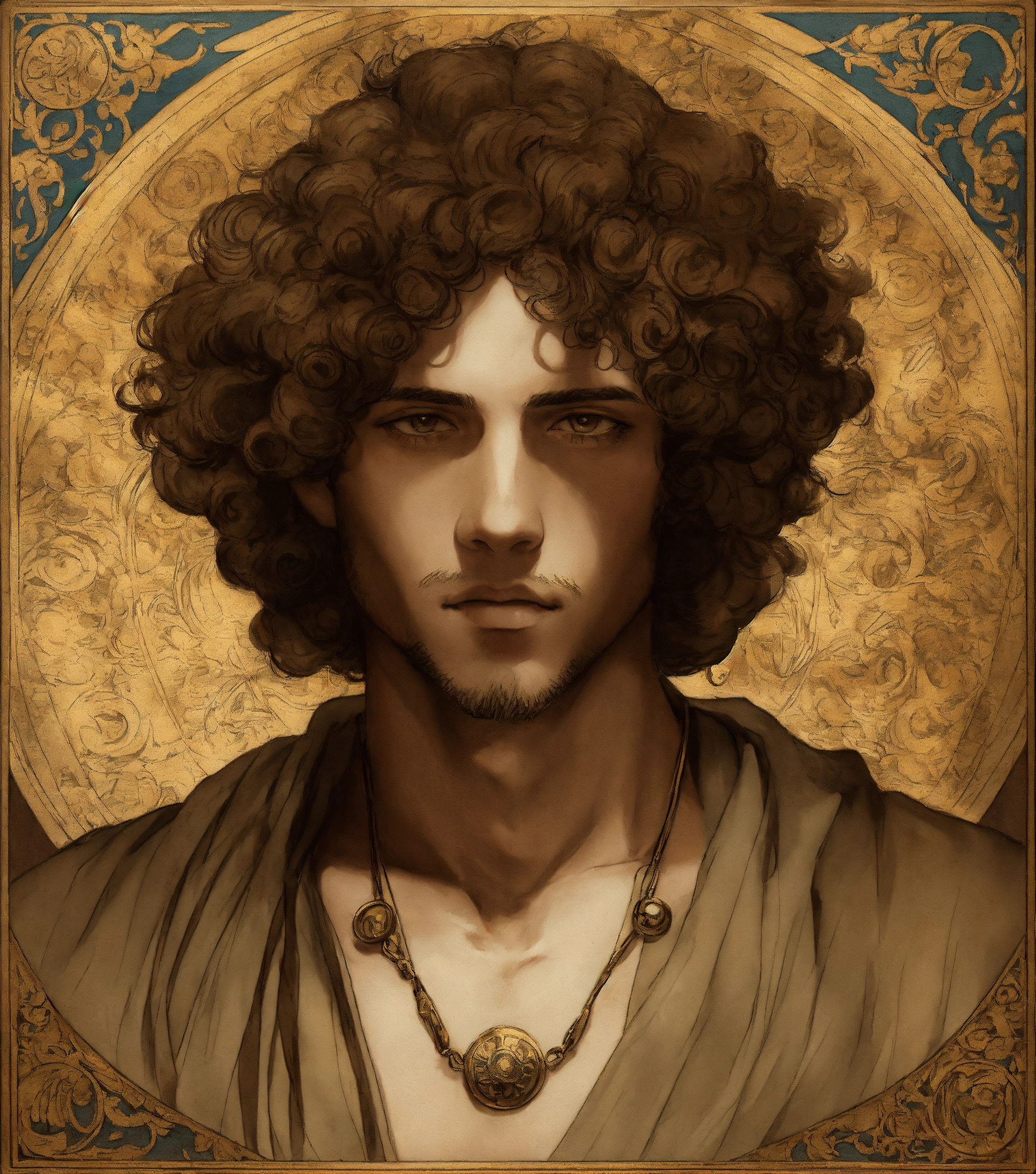 Lexica - A drawing of a man with curly hair, a character portrait by Nicomachus of Thebes, pixiv ...