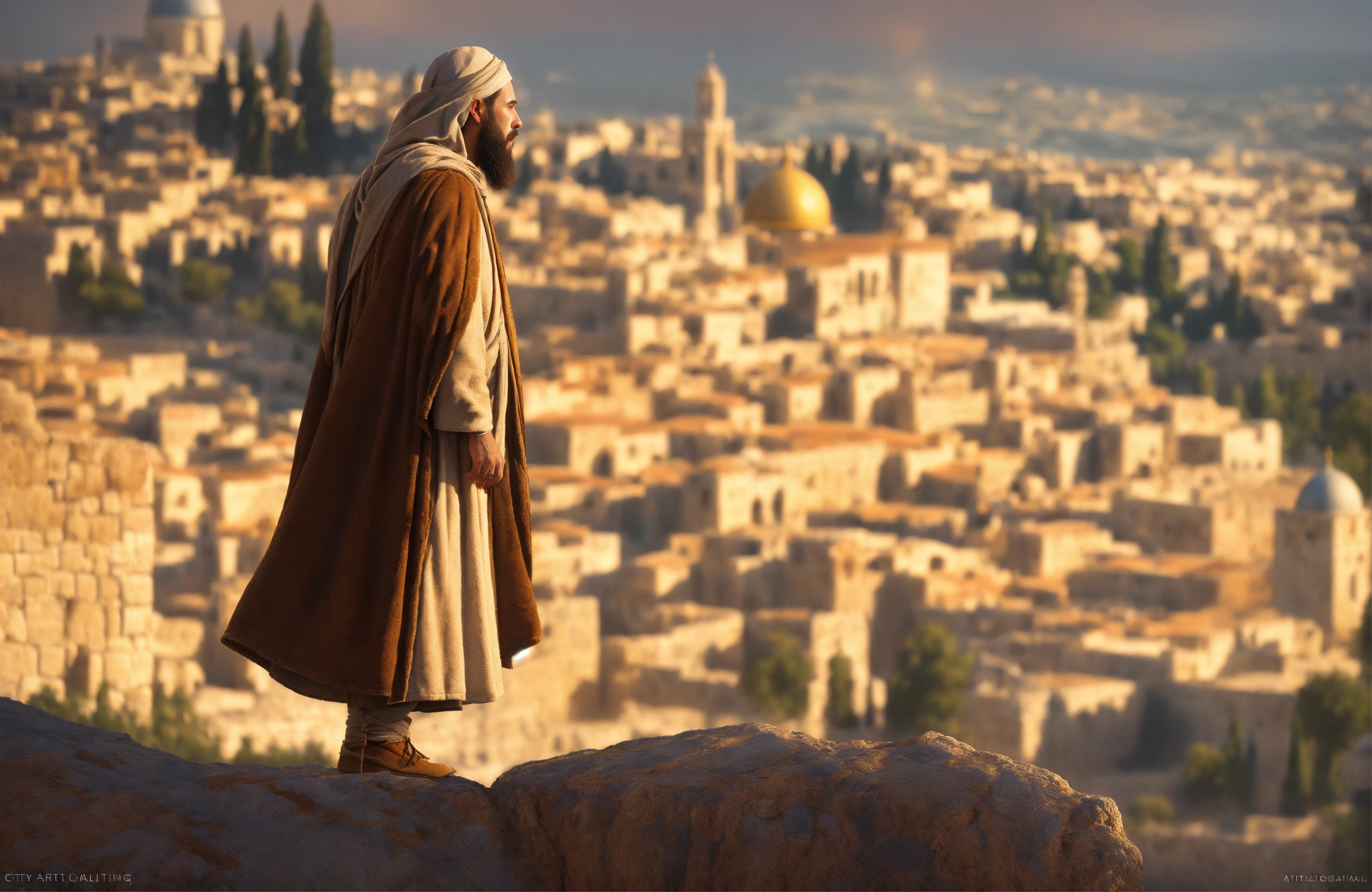 Lexica - Painting Peter Disciple, brown robe, city old Jerusalem ...
