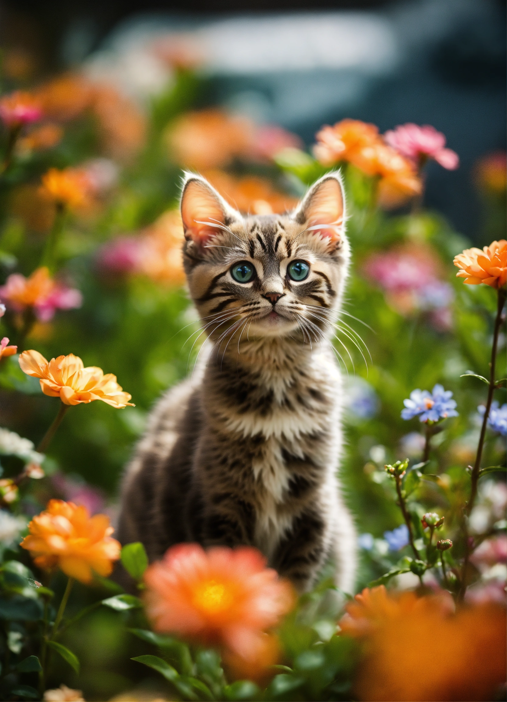 Lexica - Pygmy little cute cat in flowers