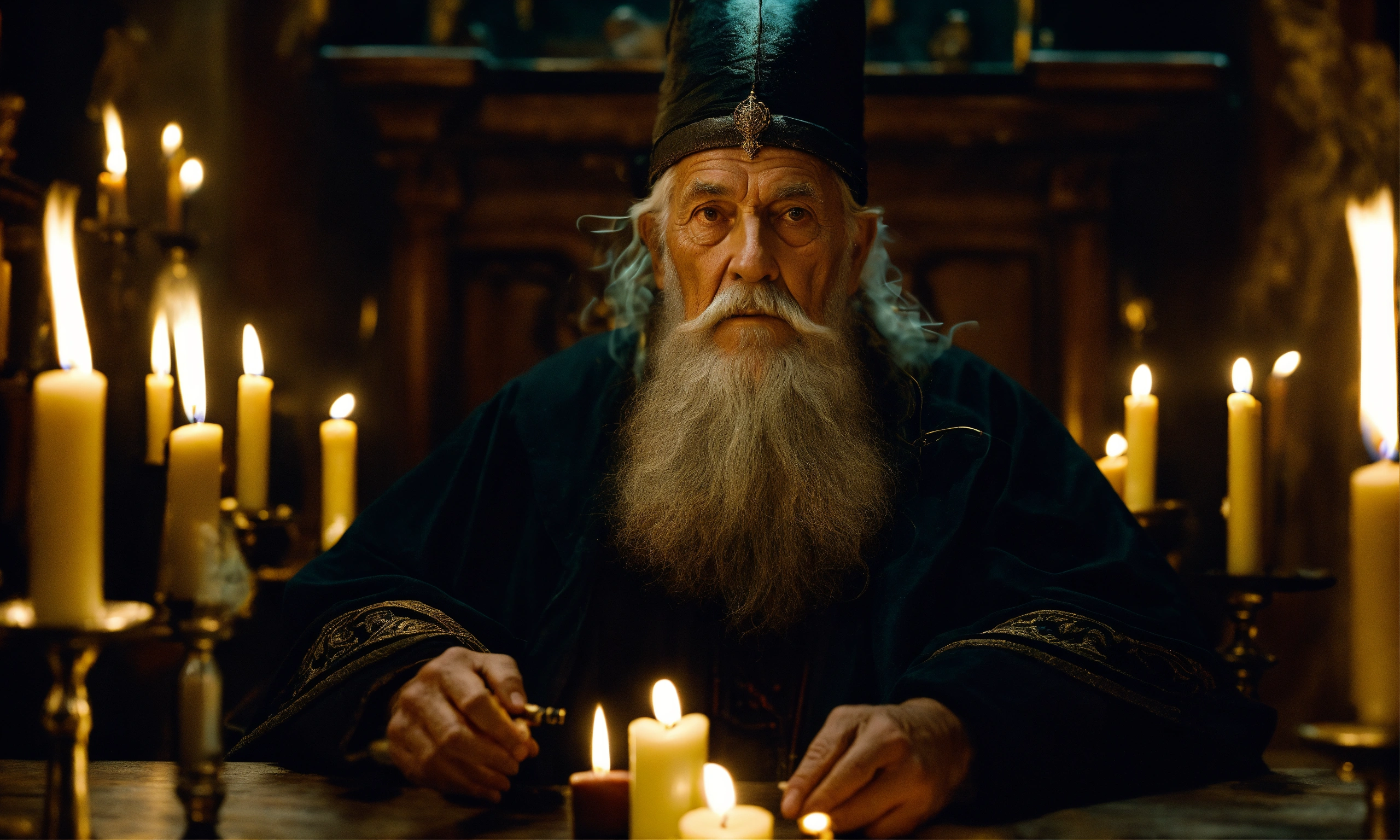 Lexica - Portrait of an old wizard, warlock man, looking directly into ...