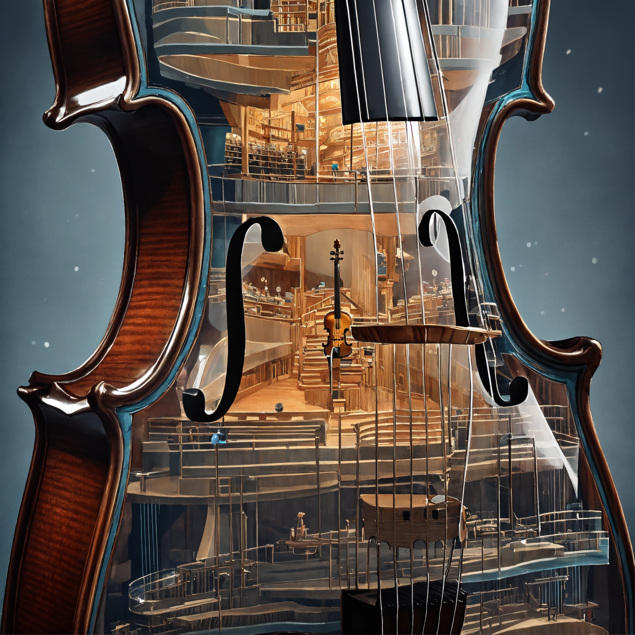 Lexica - A photorealistic closeup view of inside a transparent cello ...