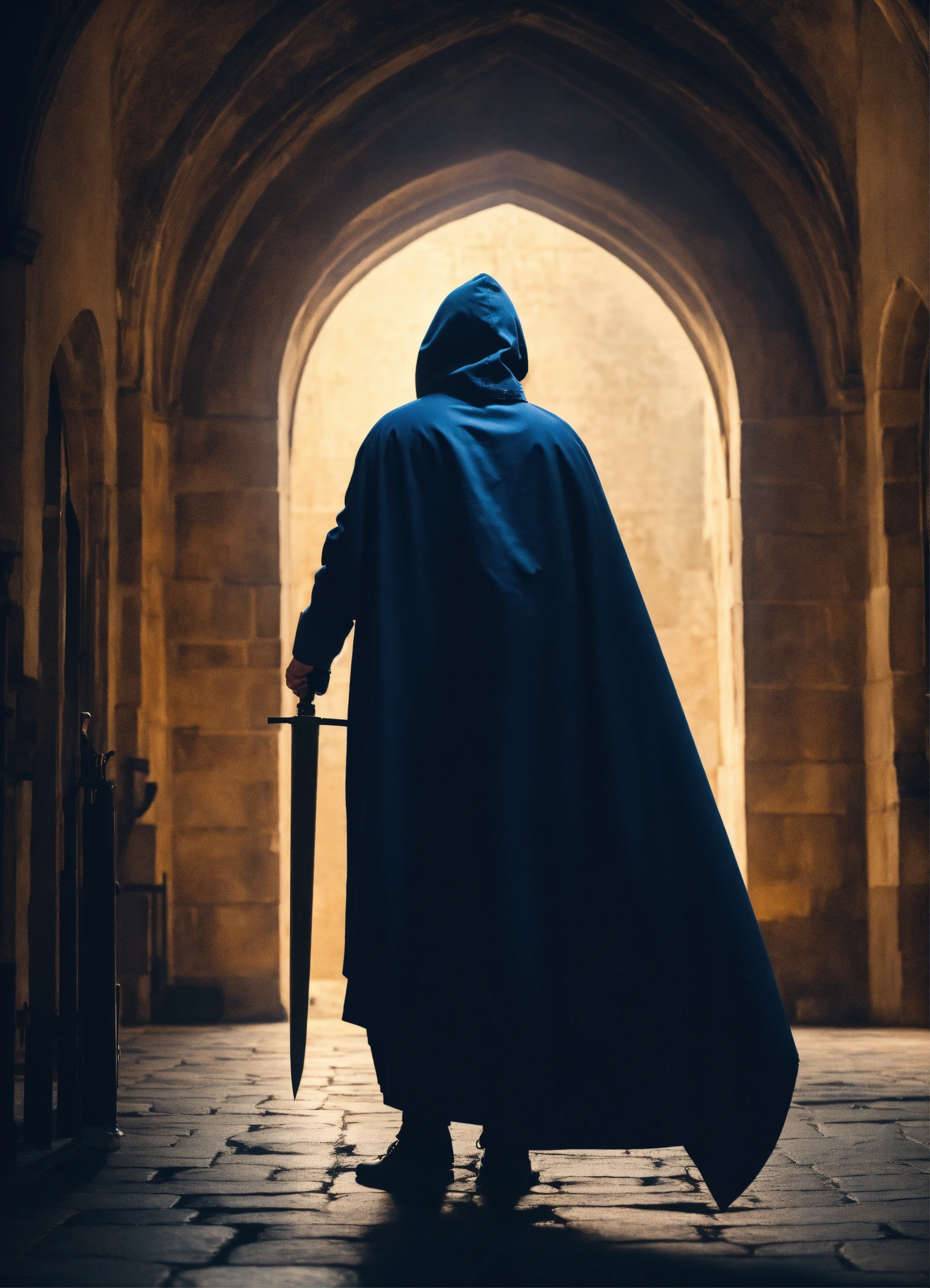 Lexica - Un personnel de dos avec une grande cape à capuche avec une ...