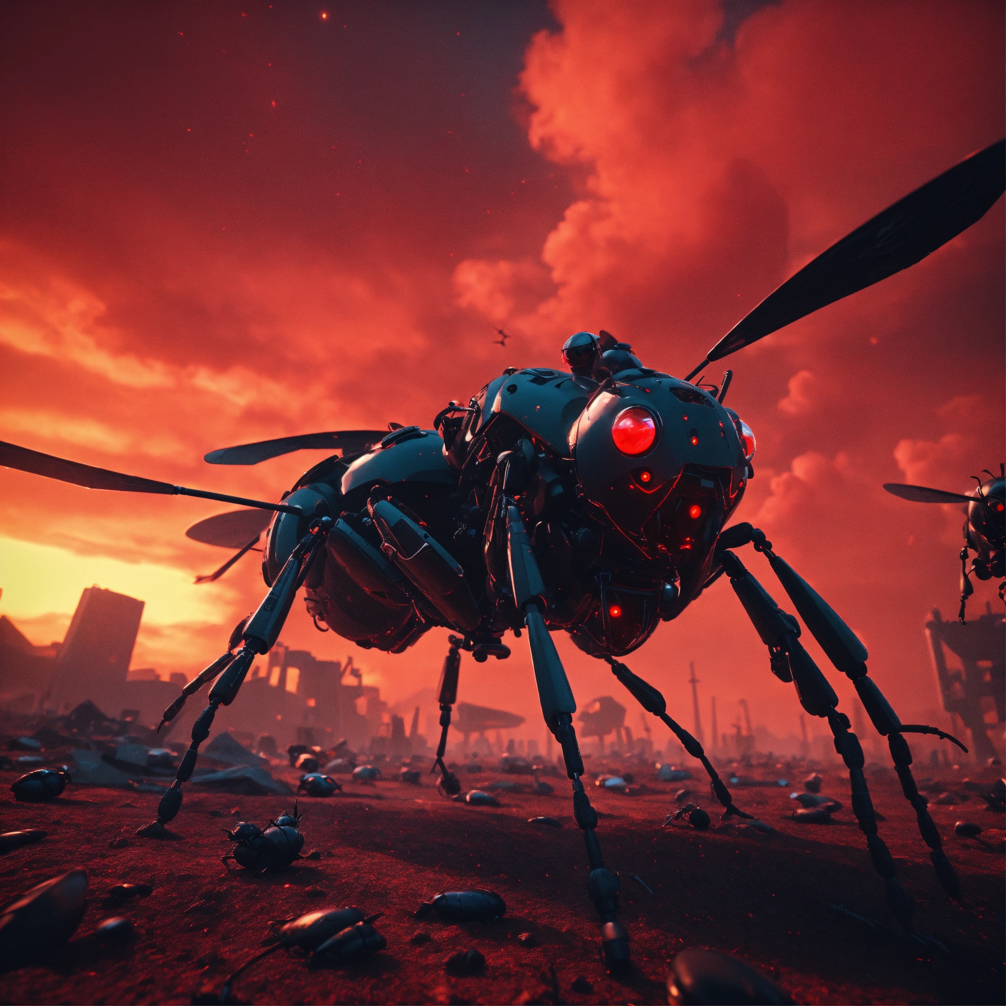 Lexica - Large black mean ant faced bio-robotic hornets with red eyes ...