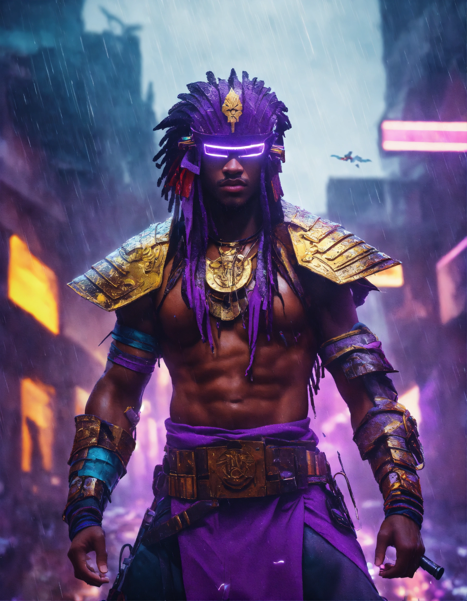 Lexica - A cyberpunk African pharaoh warrior with weapons,a helmet and ...