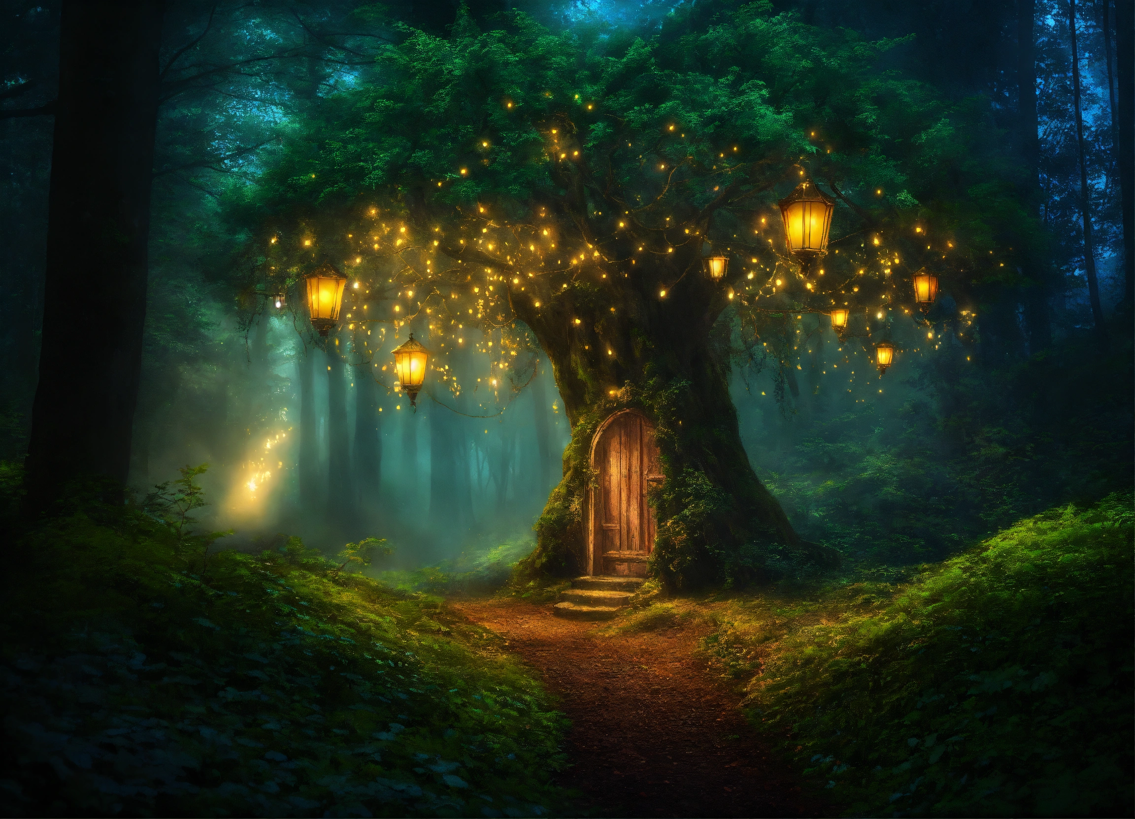 Lexica - A legend, fairy tales, magical, magical trees in a dark forest.