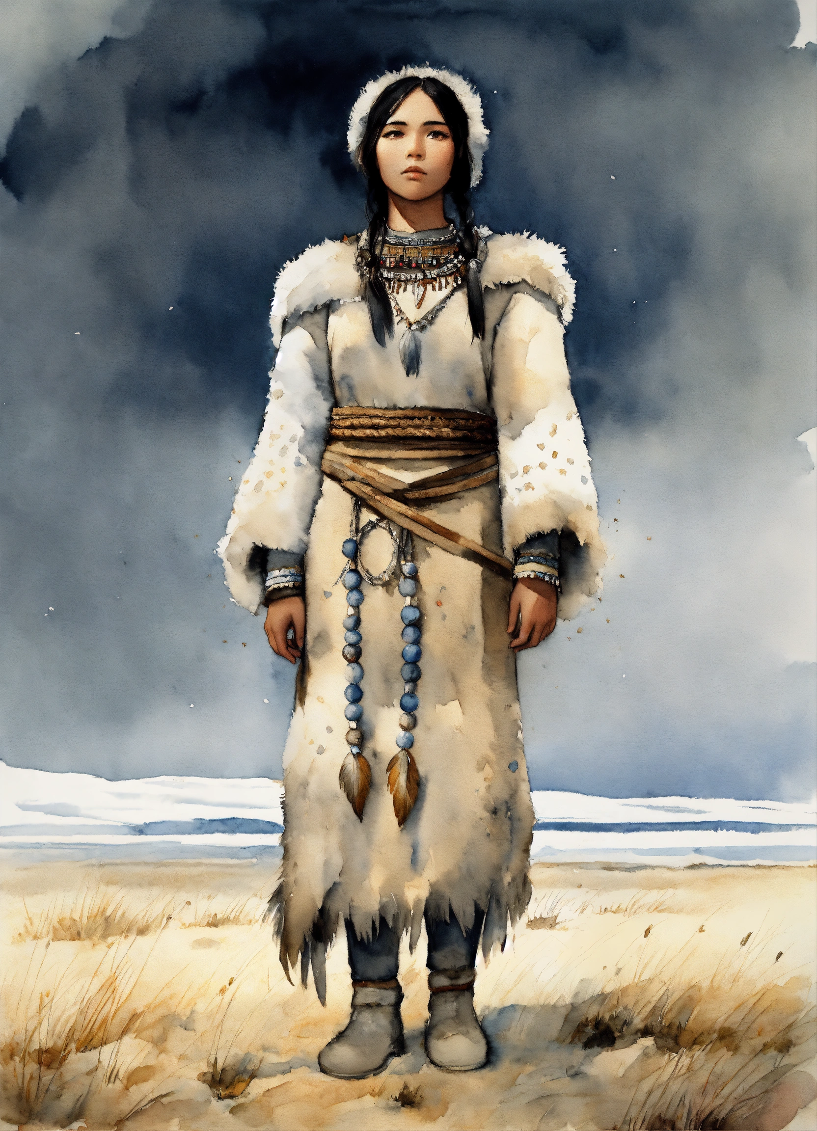 Lexica - Full body Illustration of an inuit woman, young, 18 years old ...