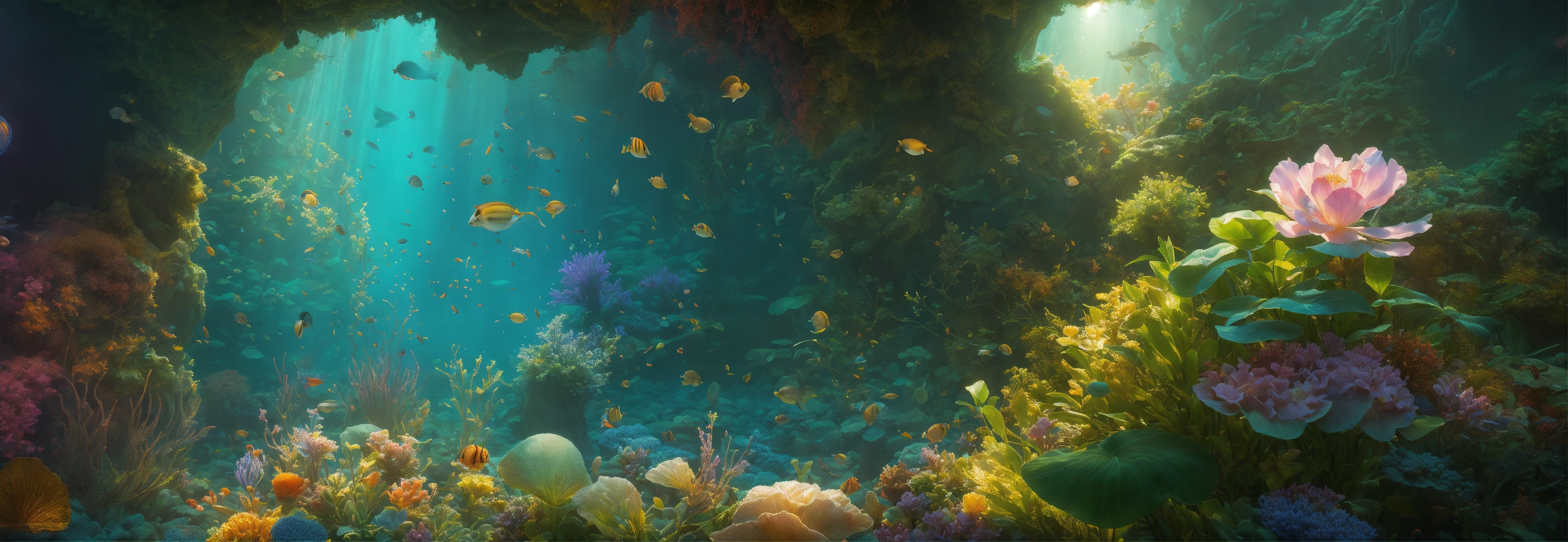 Lexica - Fantasy underwater cave, by McKay, covered in botanicals and ...