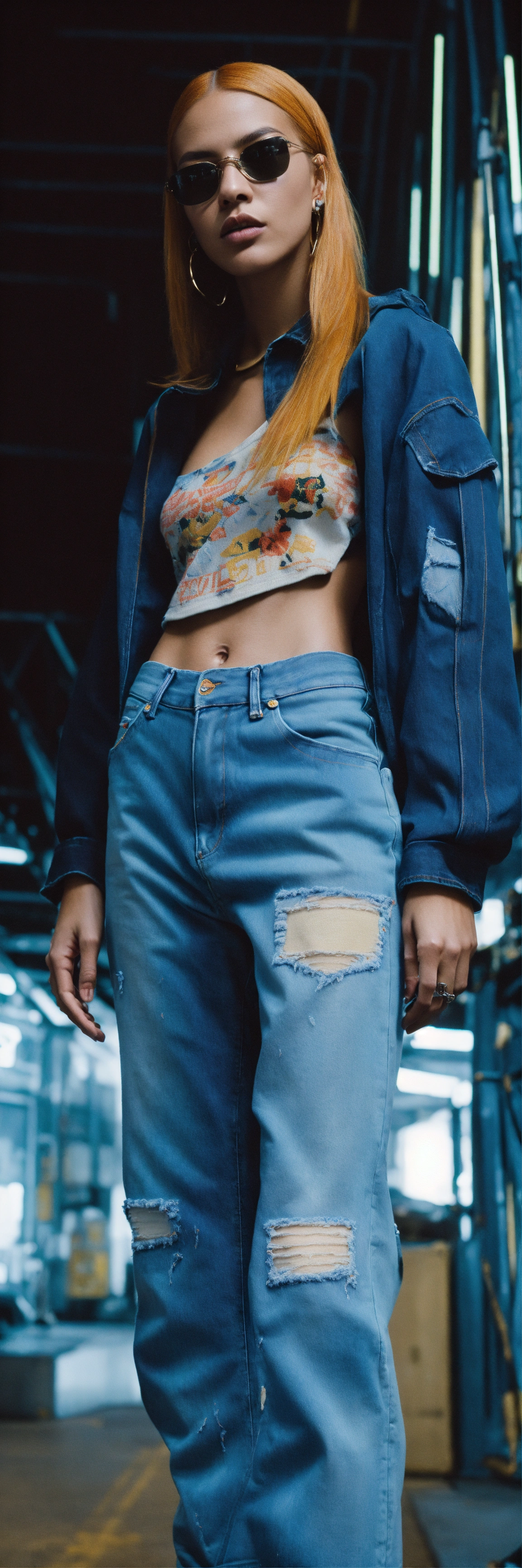 Lexica - Y2k fashion footage, dark, blue, ultra realistic, unreal engine, denim, woman ...