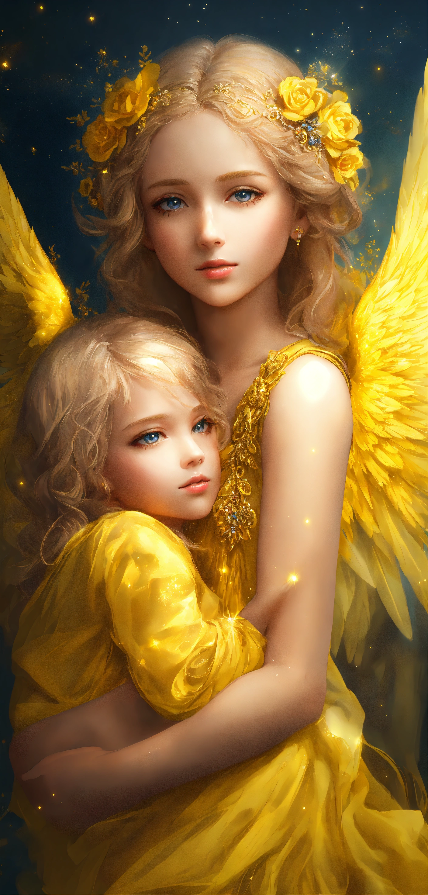 Lexica - 2 Guardian angel hugging a beautiful and defined little angel ...