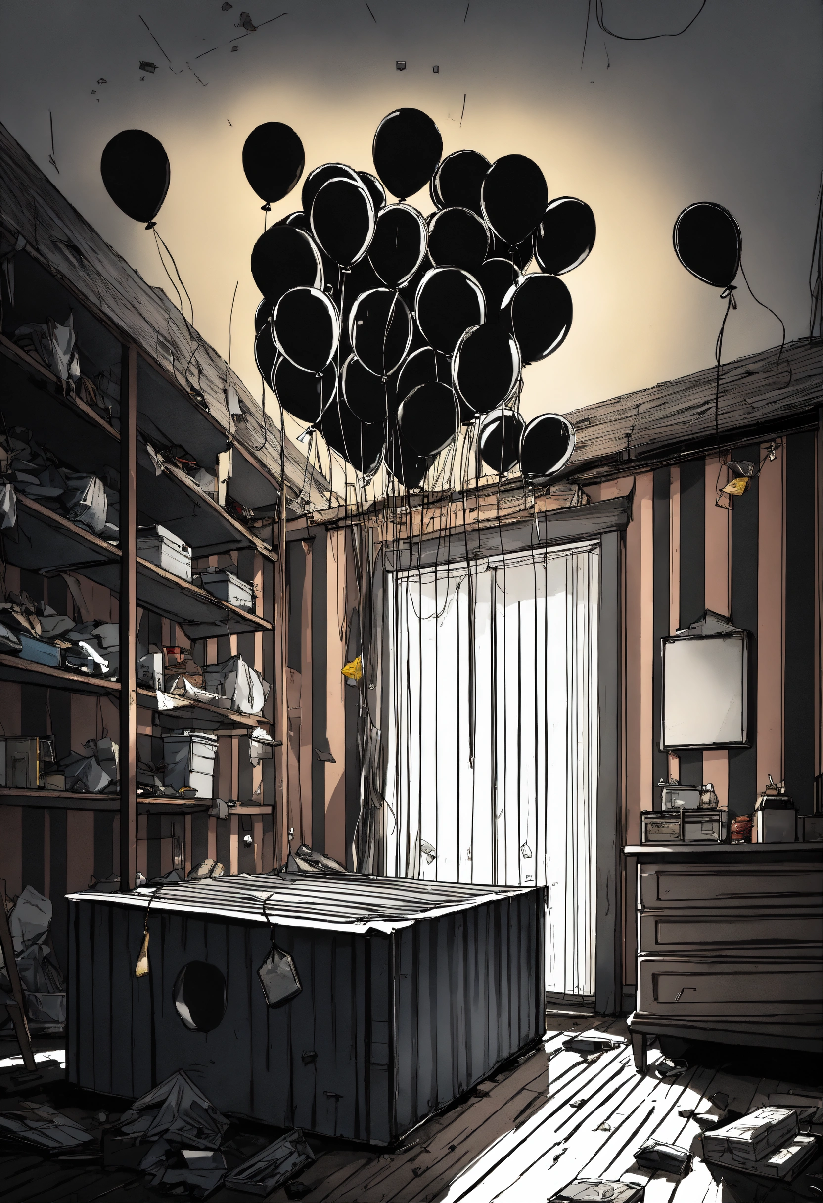 Lexica - A black and white striped balloon is hanging in the air, there ...