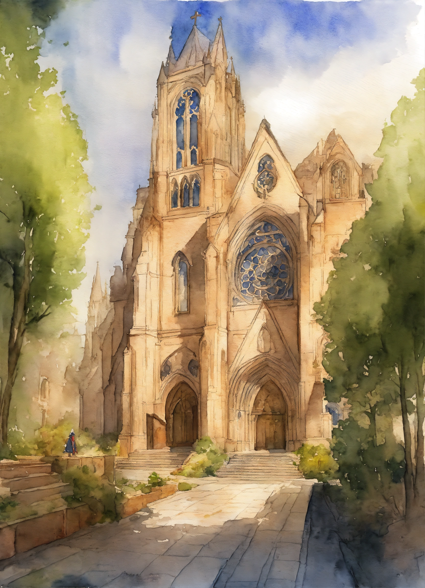 Lexica - Watercolor, rpg map, cathedral