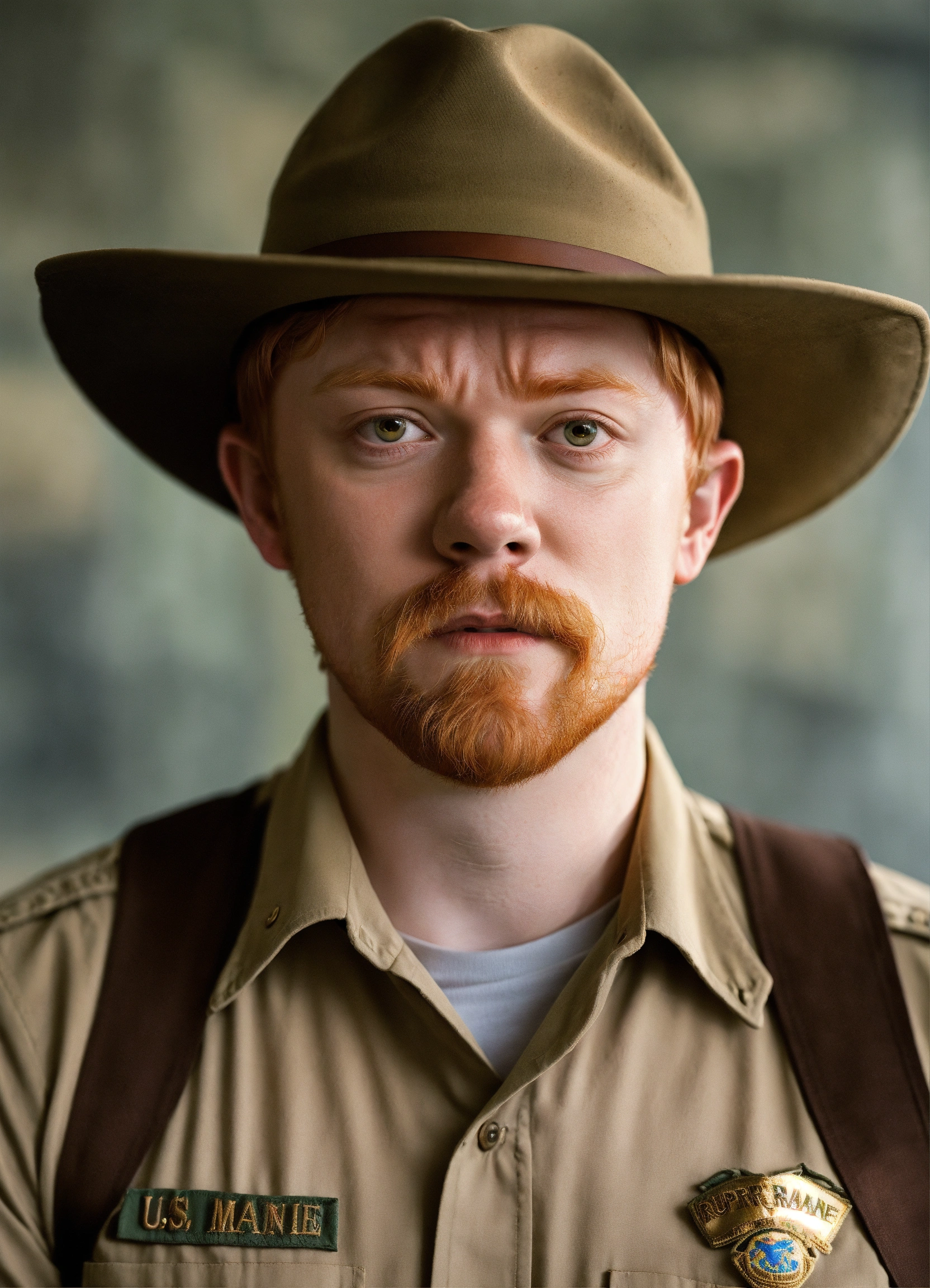 Lexica - Scared man, US PARK RANGER, FRONT VIEW, casual clothes, arms ...