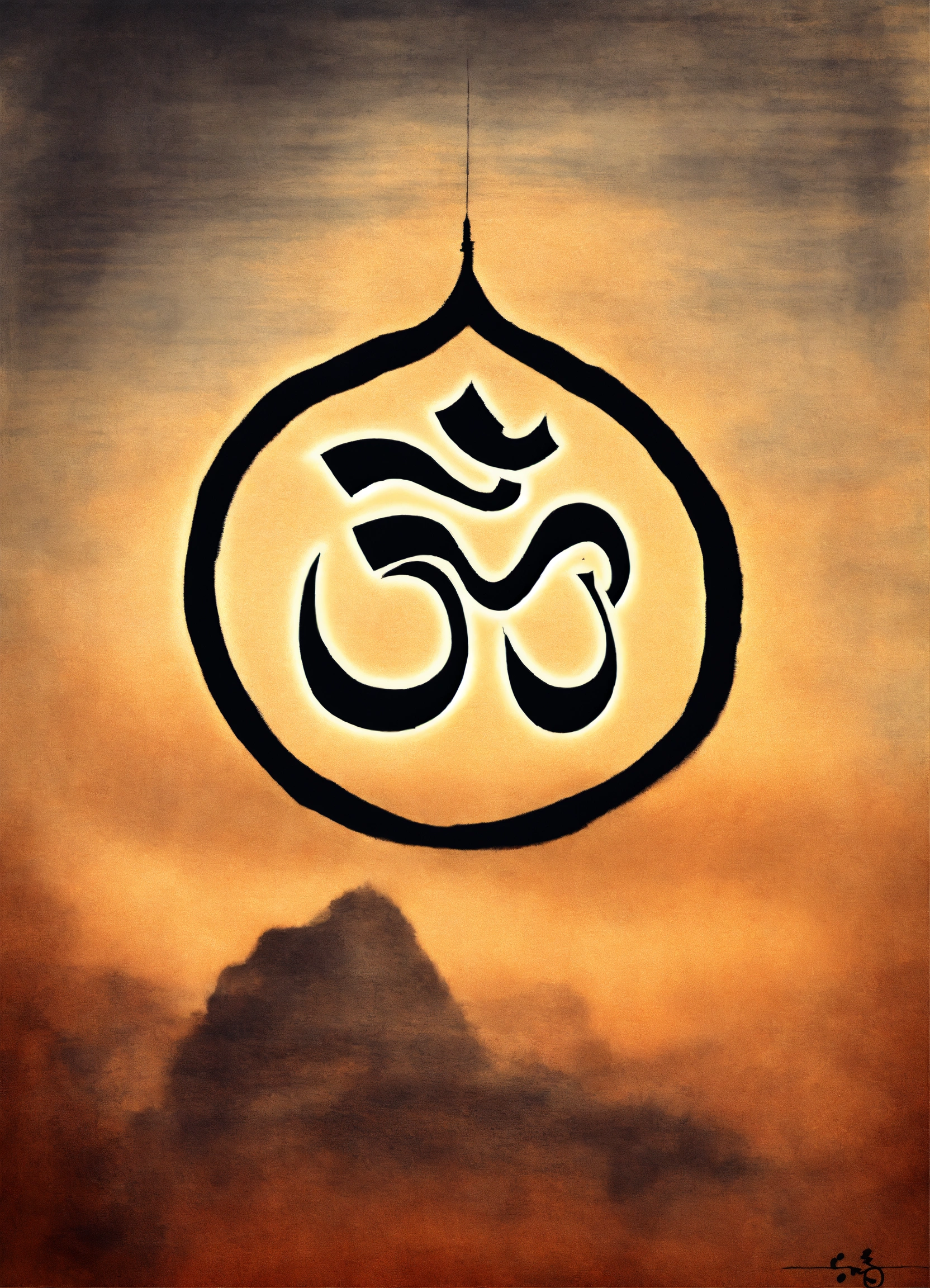 Lexica - Minimalist pen and ink drawing of om symbol in a mysterious ...