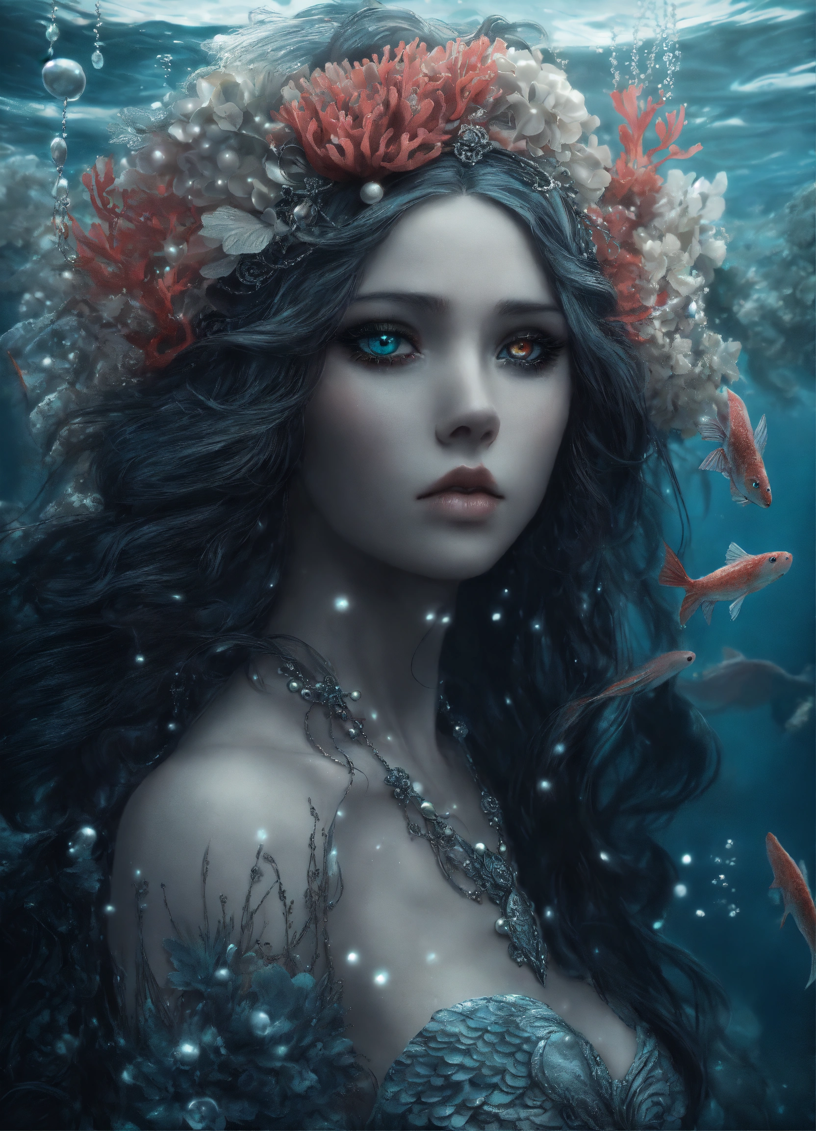 Lexica - Fullbody black and white photography, beautiful gothic mermaid ...