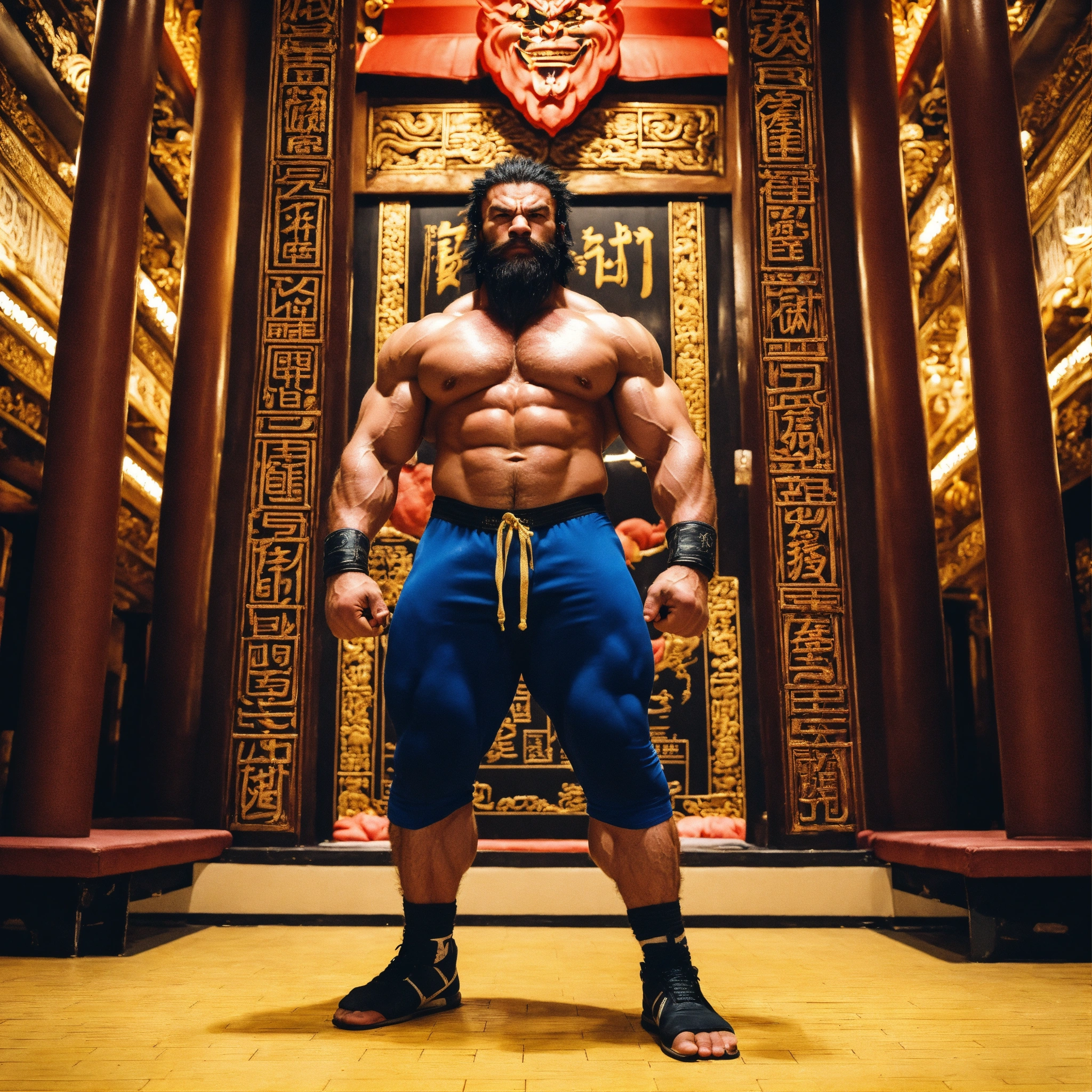 Lexica - 30-year-old hairy man with big muscles, Akuma from Street Fighter, big bodybuilder ...