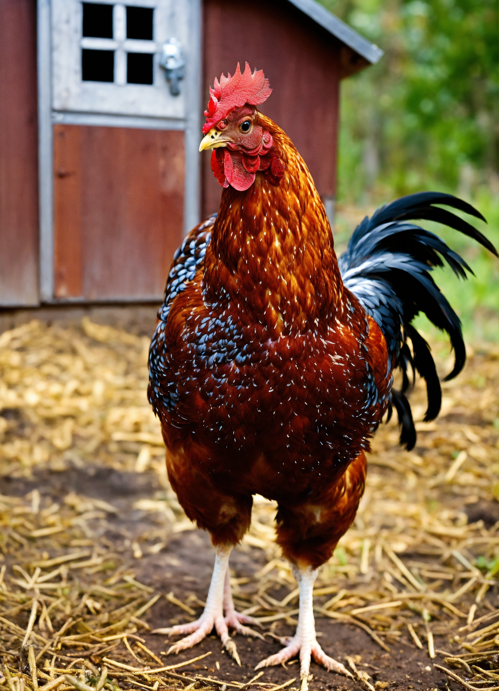 Lexica - Rhode Island Red chicken facing viewer holding a diamond sword ...
