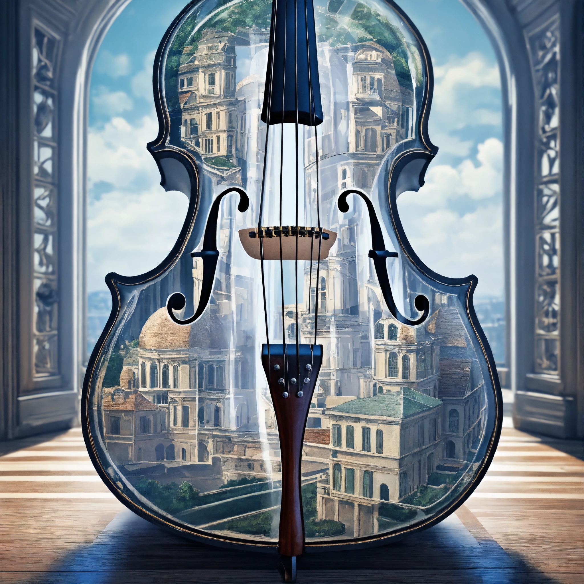 Lexica - A photorealistic closeup view of inside a transparent cello ...
