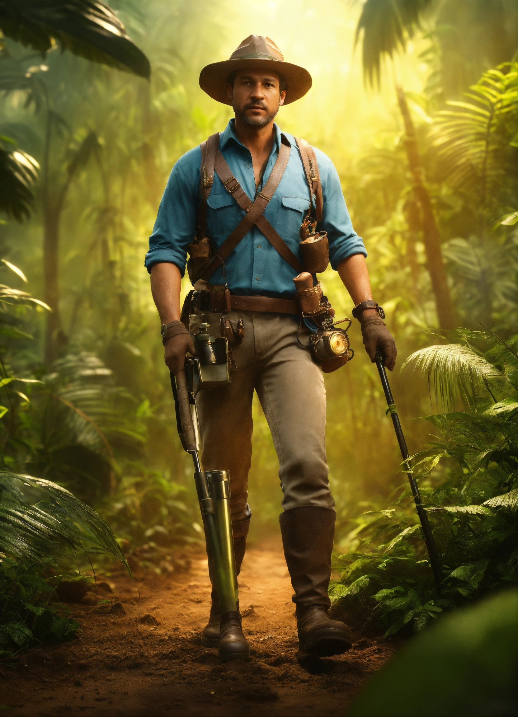 Lexica - A 35-years-old Treasure Hunter with a explorer hat and dressed ...