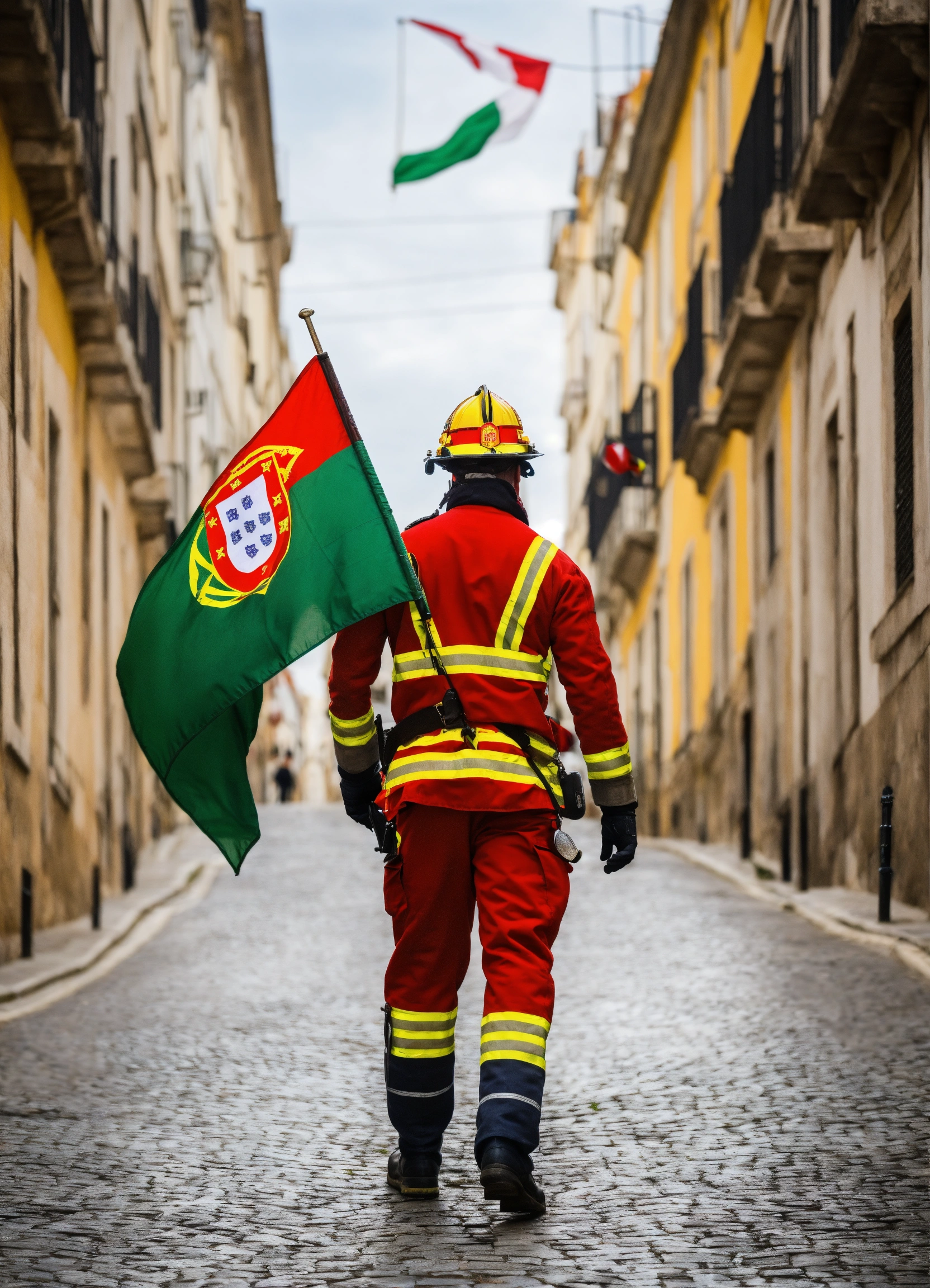 Lexica - Portuguese firefighter in Lisboa with the Portuguese flag
