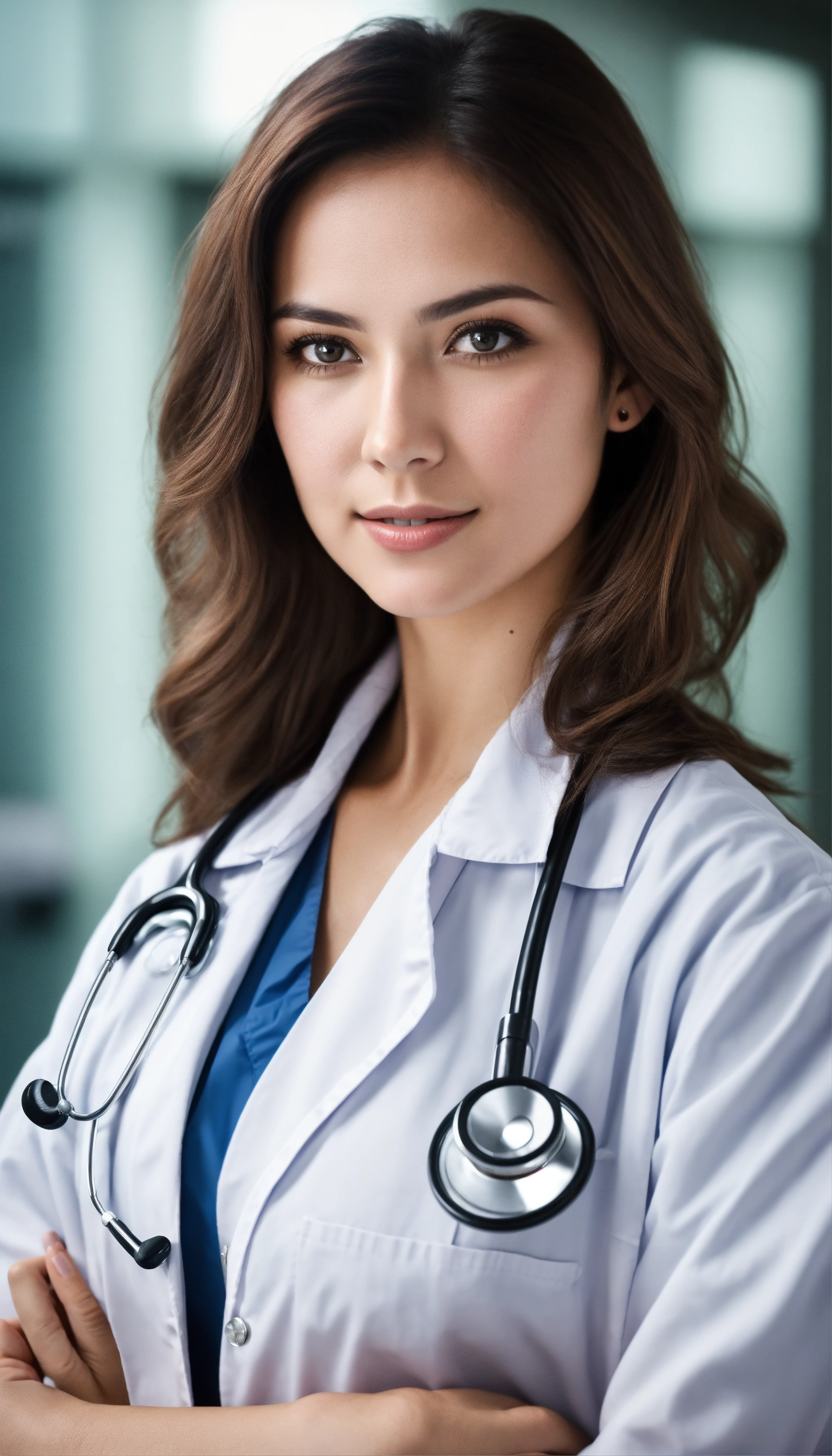 Lexica - A beautiful lady who is a doctor, brown hair, front view, half ...