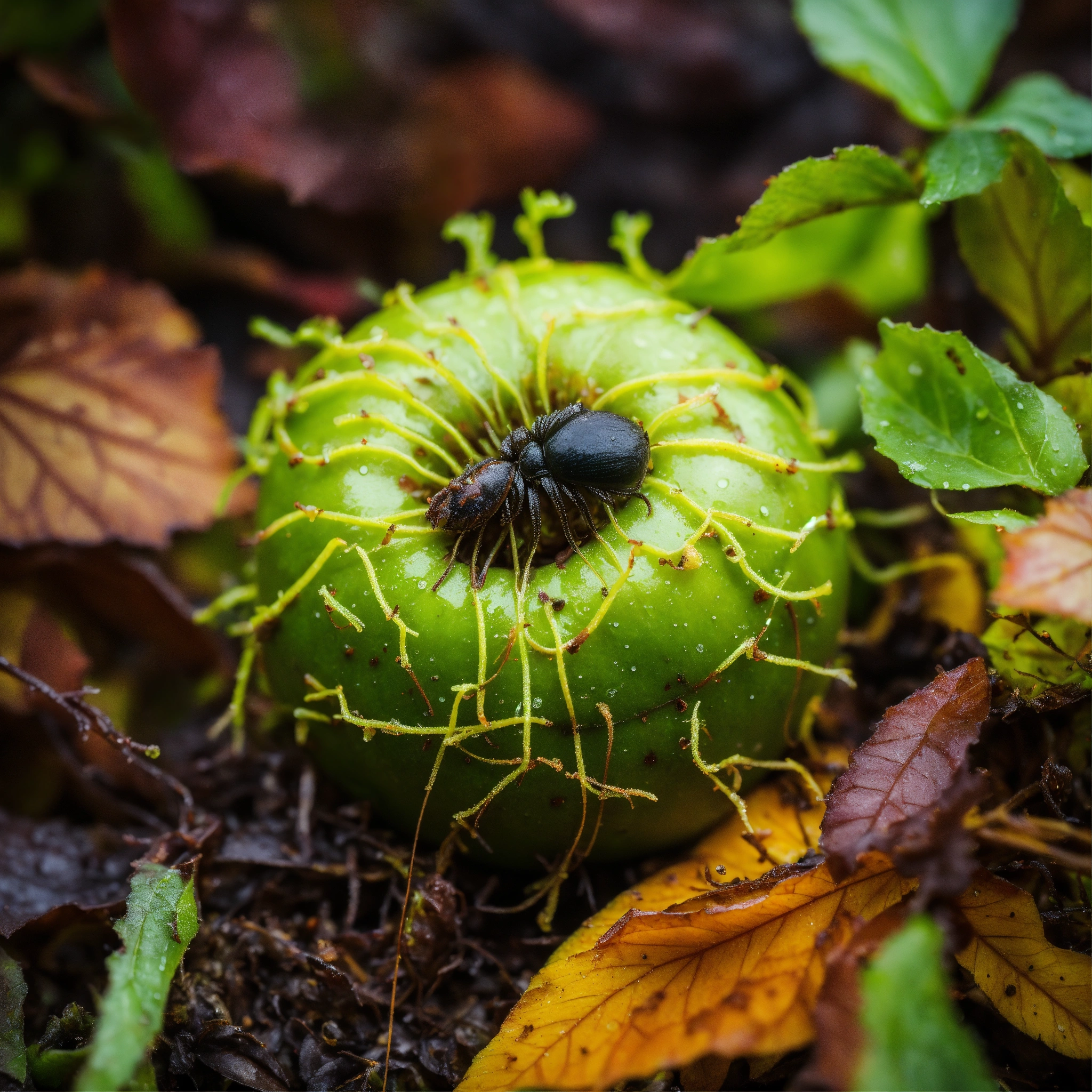 Lexica - Dark creepy ugly rainy Autumn macro photography close-up of a ...