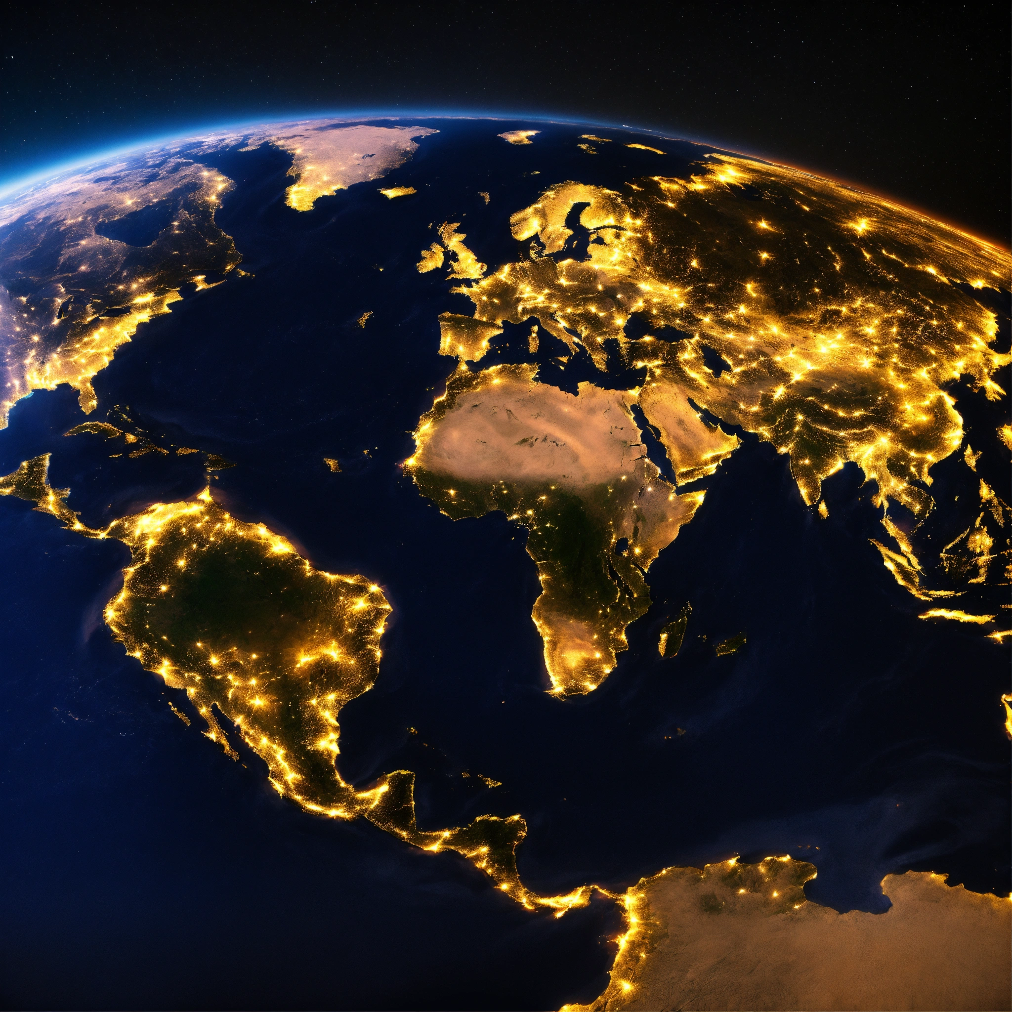 Lexica - Aerial view of the world at night under influence of ...