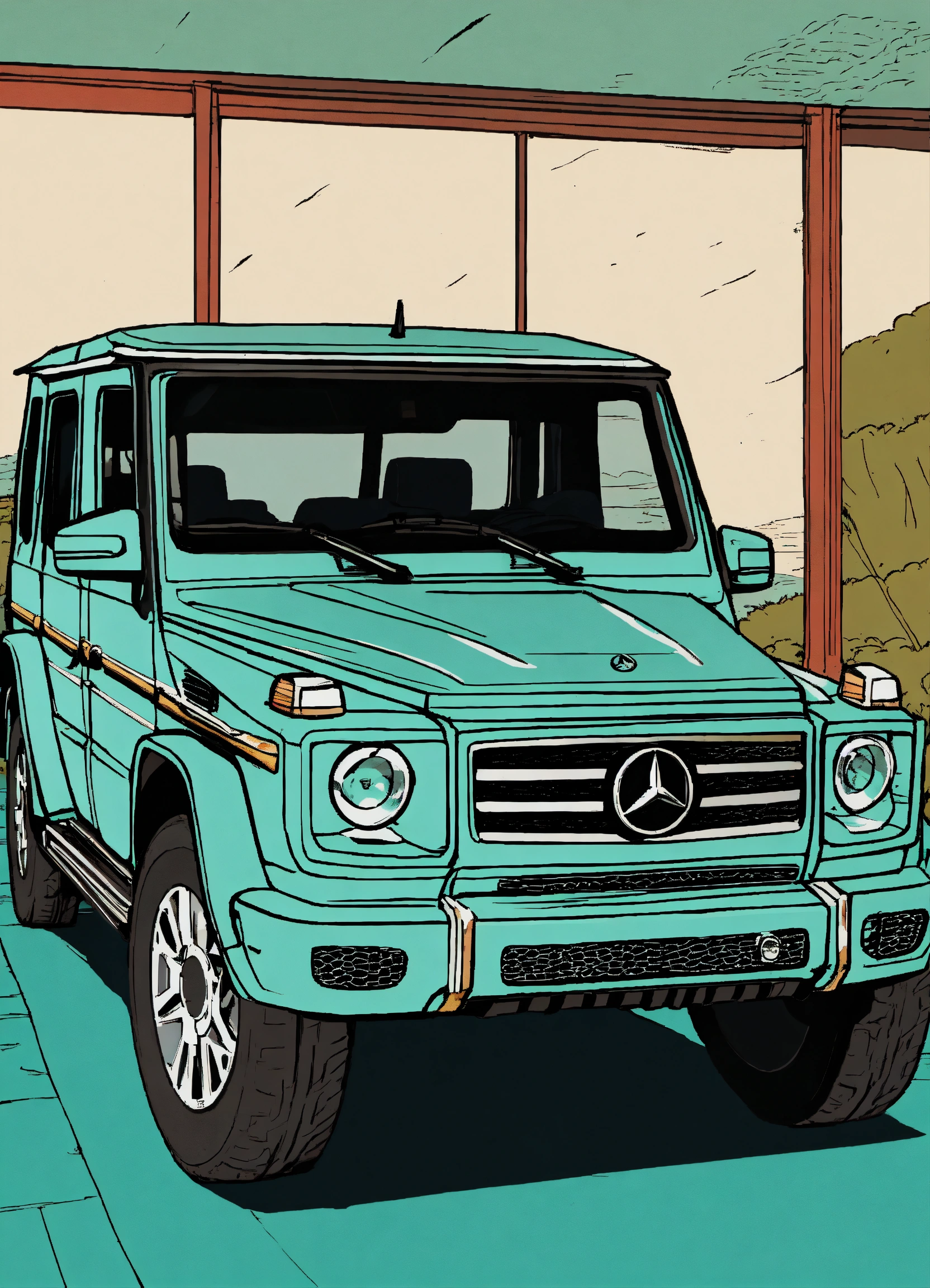 Lexica - Detailed pen and ink illustration of Mercedes-Benz G-Class, to ...