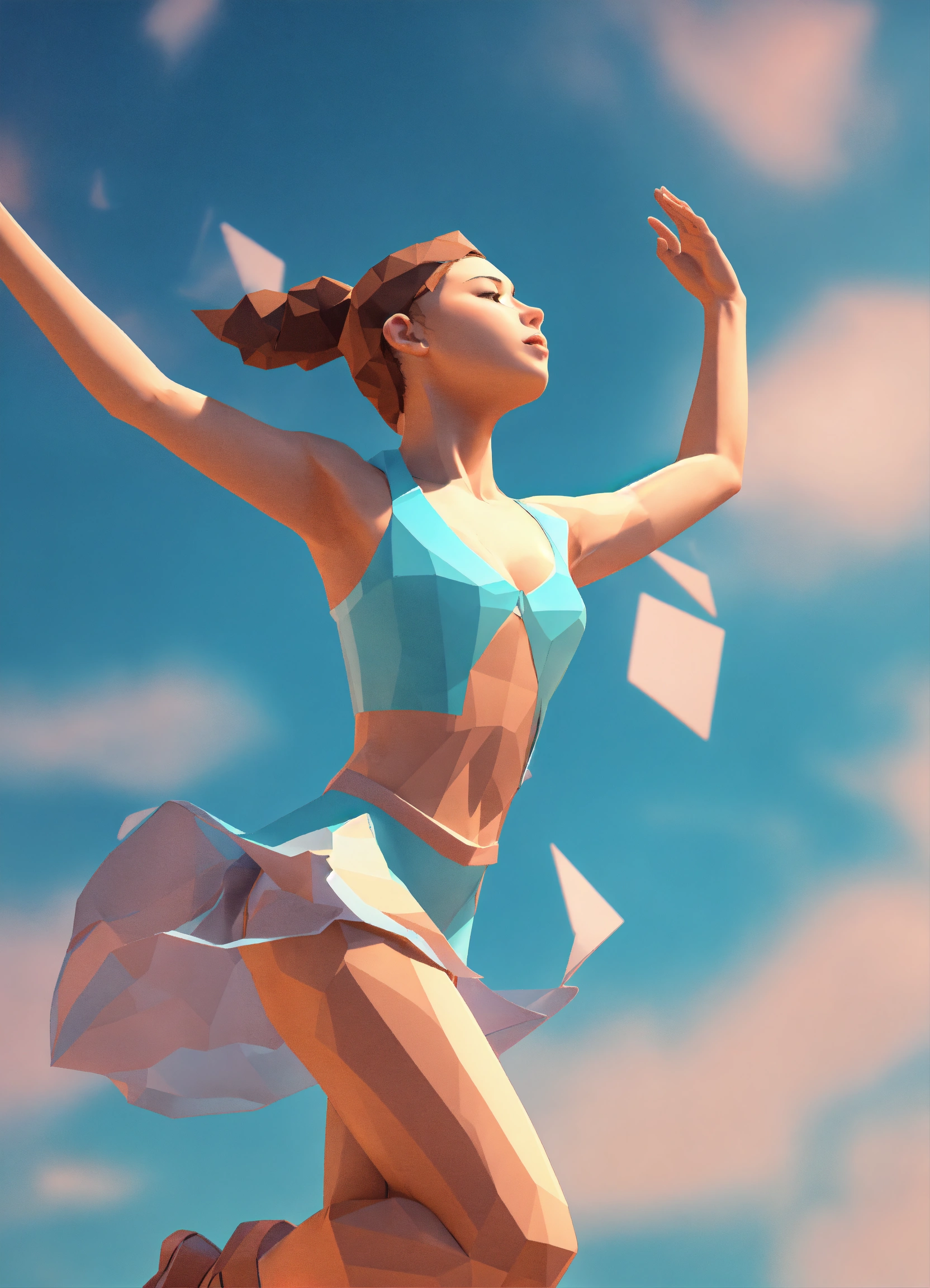 Lexica - I need a 3D low poly of a girl in a dancing costume. she is posed in a dynamic way with ...