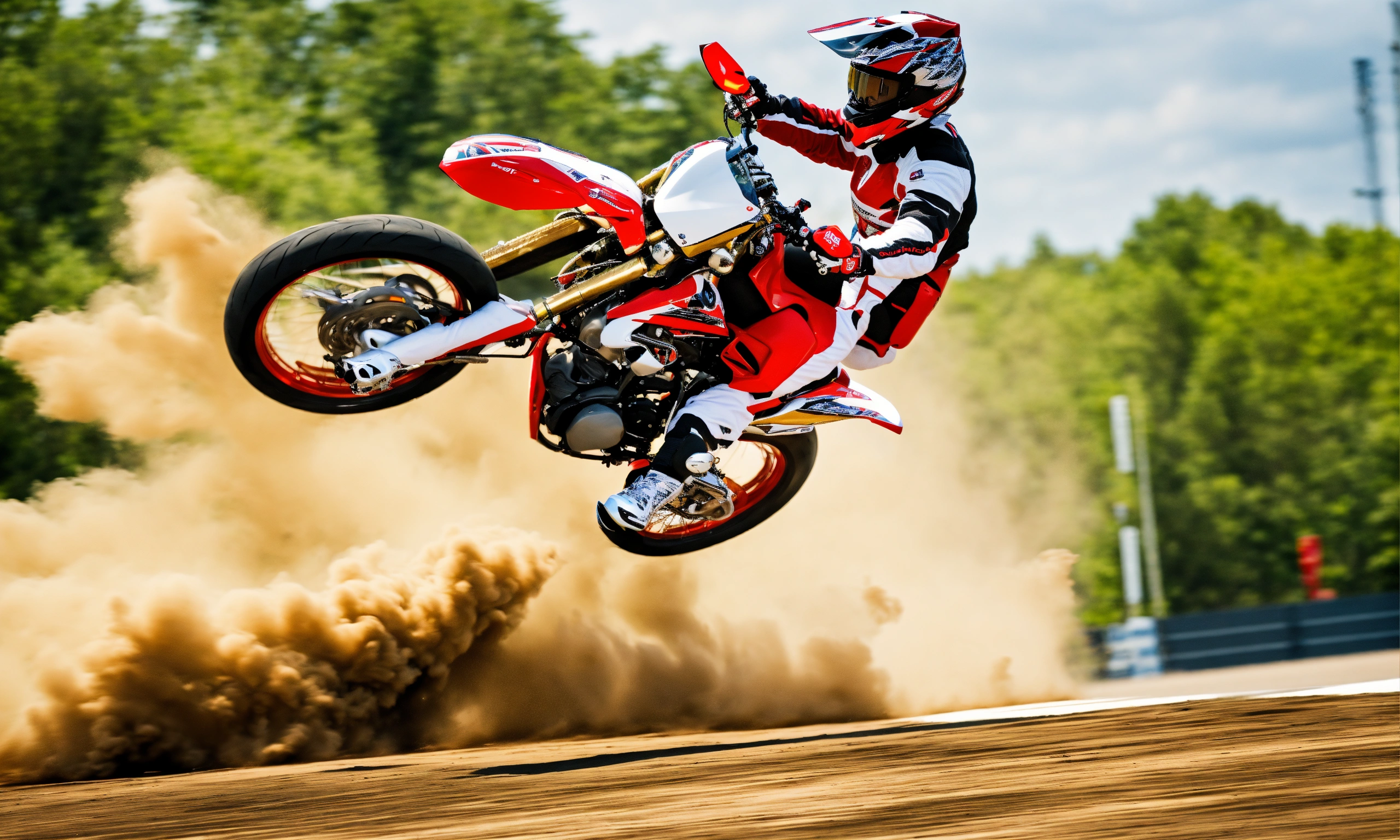 Lexica - Motorbike Stunts jump in the air, red and white