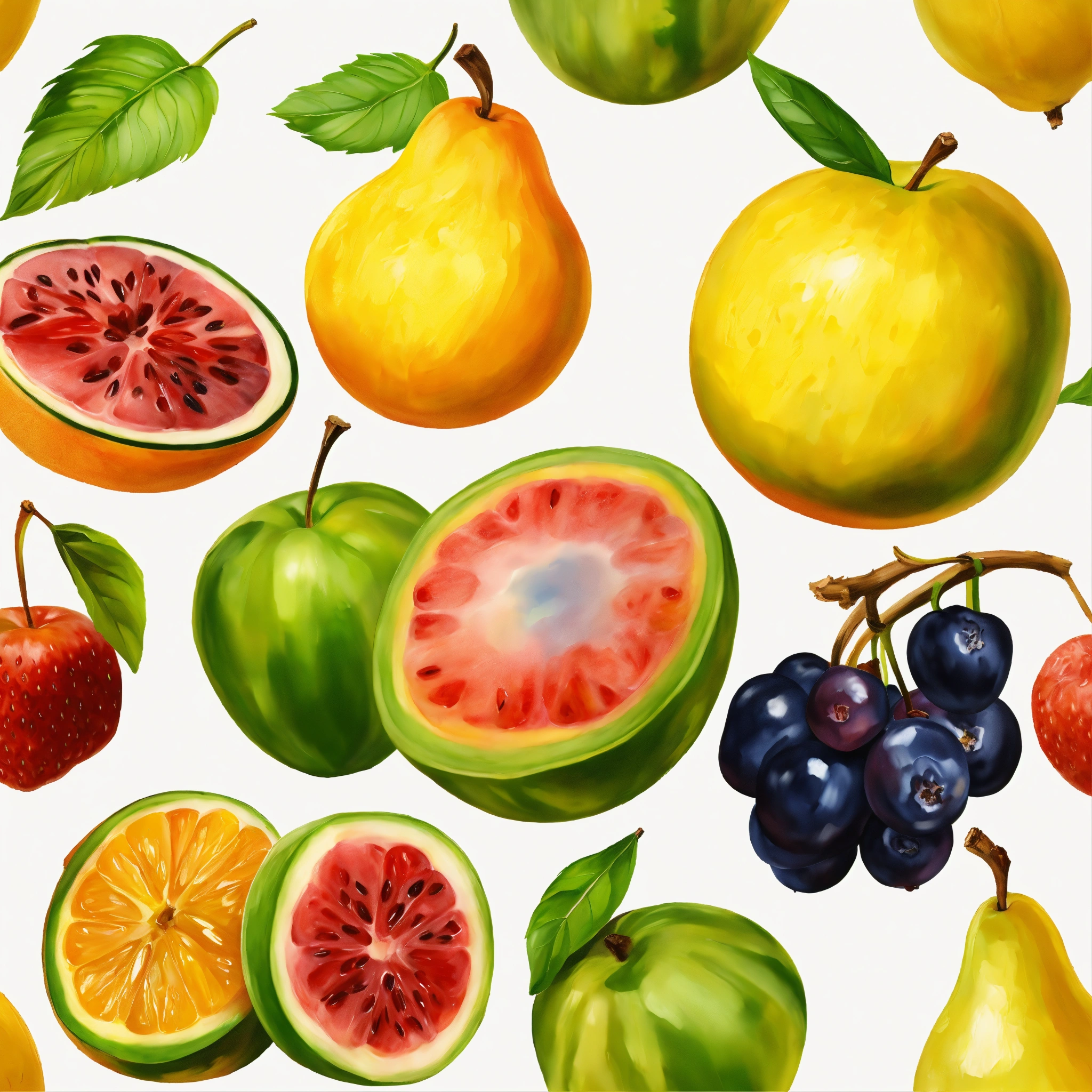 Lexica - Various fruits sheet, isolate objects, realistic cartoon oil ...